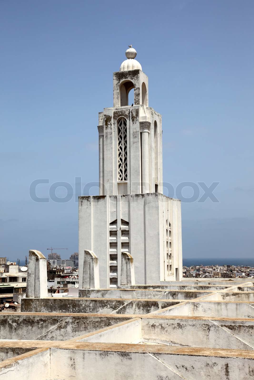 Bell tower of the church Sacred Heart of Jesus in Casablanca, Morocco ...