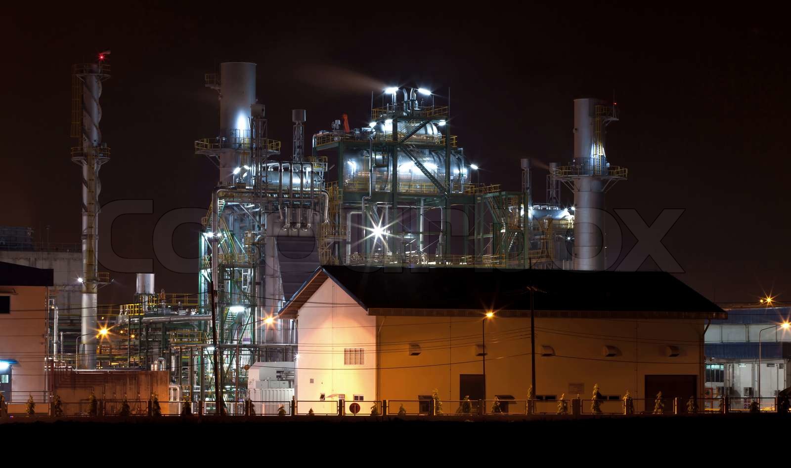 oil refinery factory with storage tank and warehouse | Stock image ...
