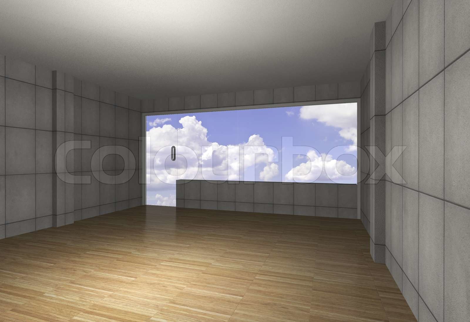 Interior with bare concrete wall and wood floor | Stock image | Colourbox