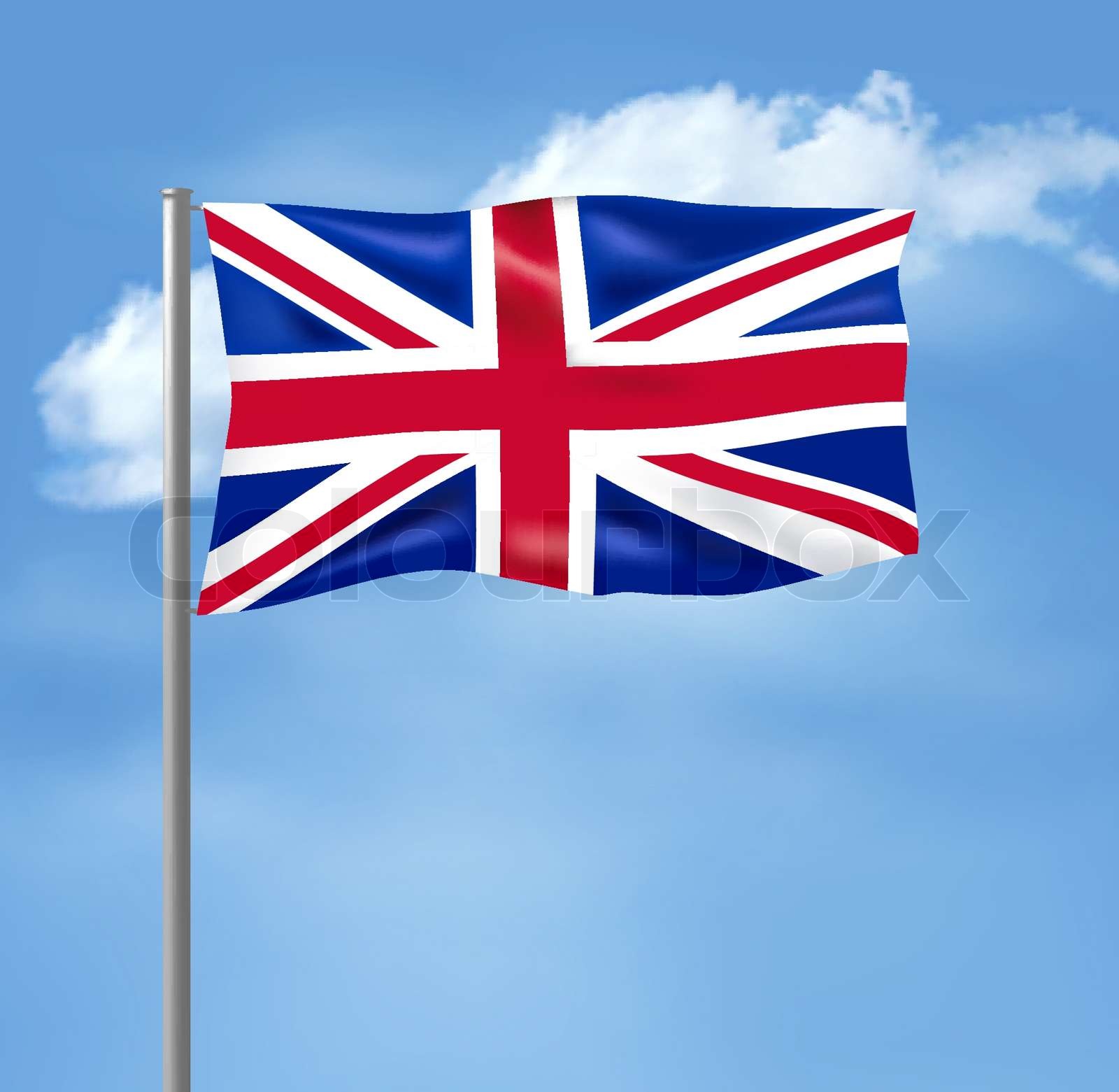 Flag i Det Forenede Kongerige på blå himmel . | Stock vektor | Colourbox