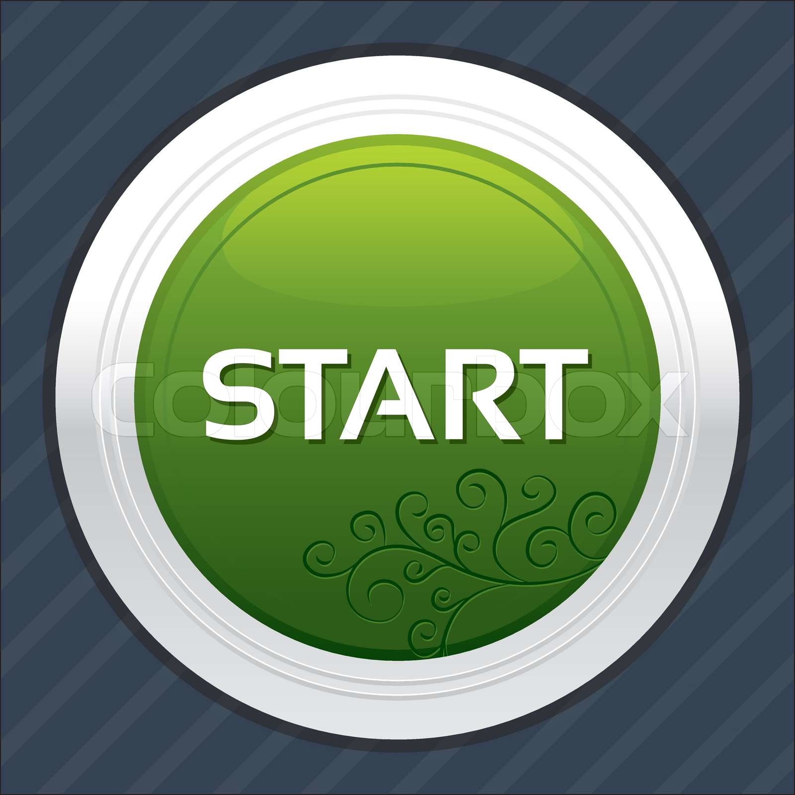 Start button Green round sticker | Stock vector | Colourbox