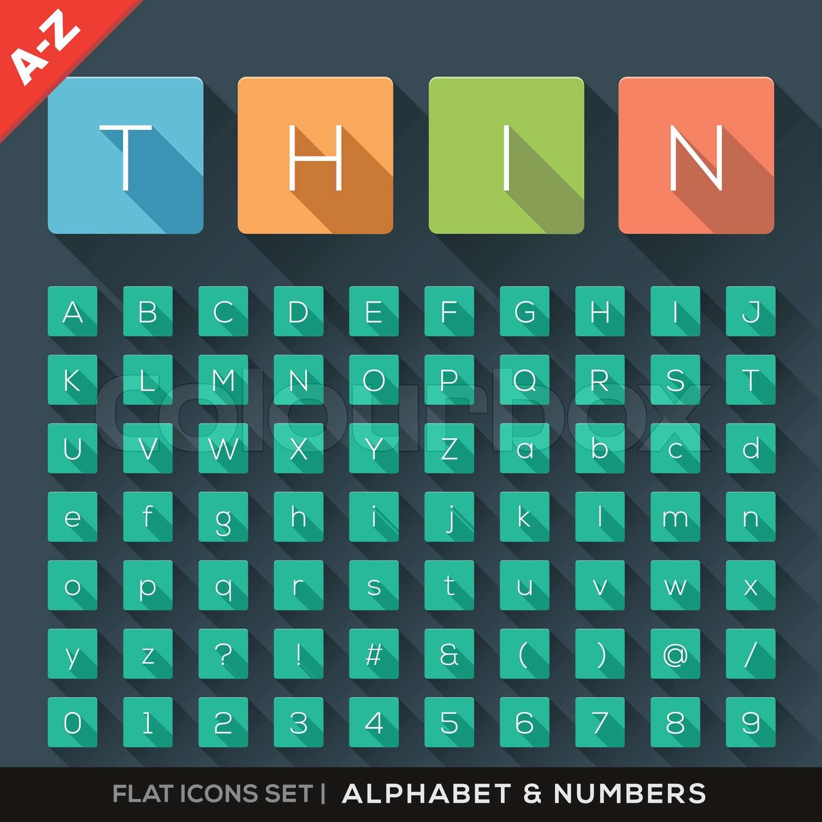 Alphabet and Number Flat Icons Set | Stock vector | Colourbox