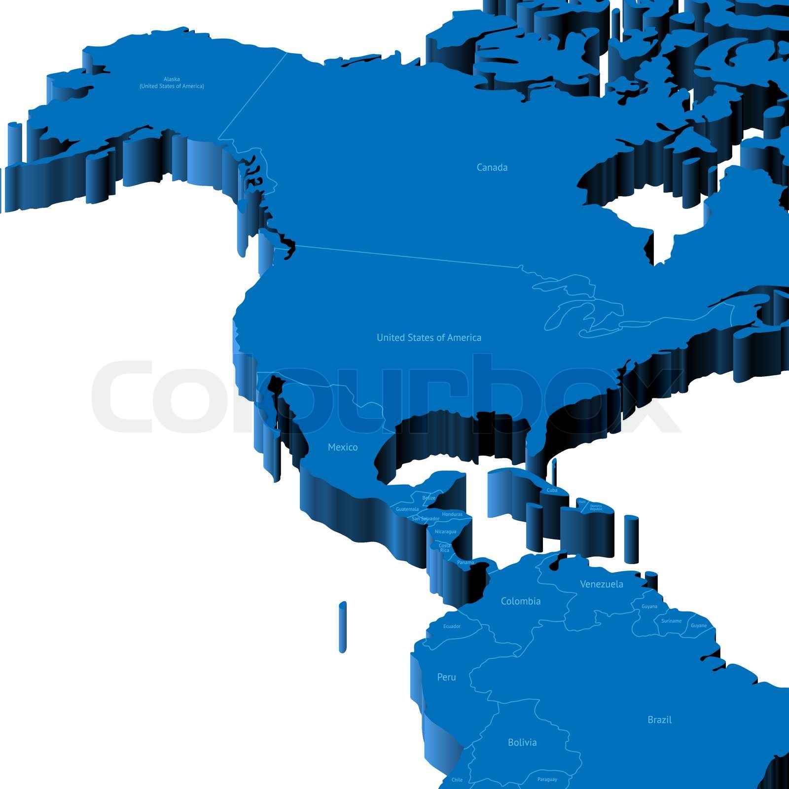 3d kort over USA og Mellemamerika | Stock vektor | Colourbox