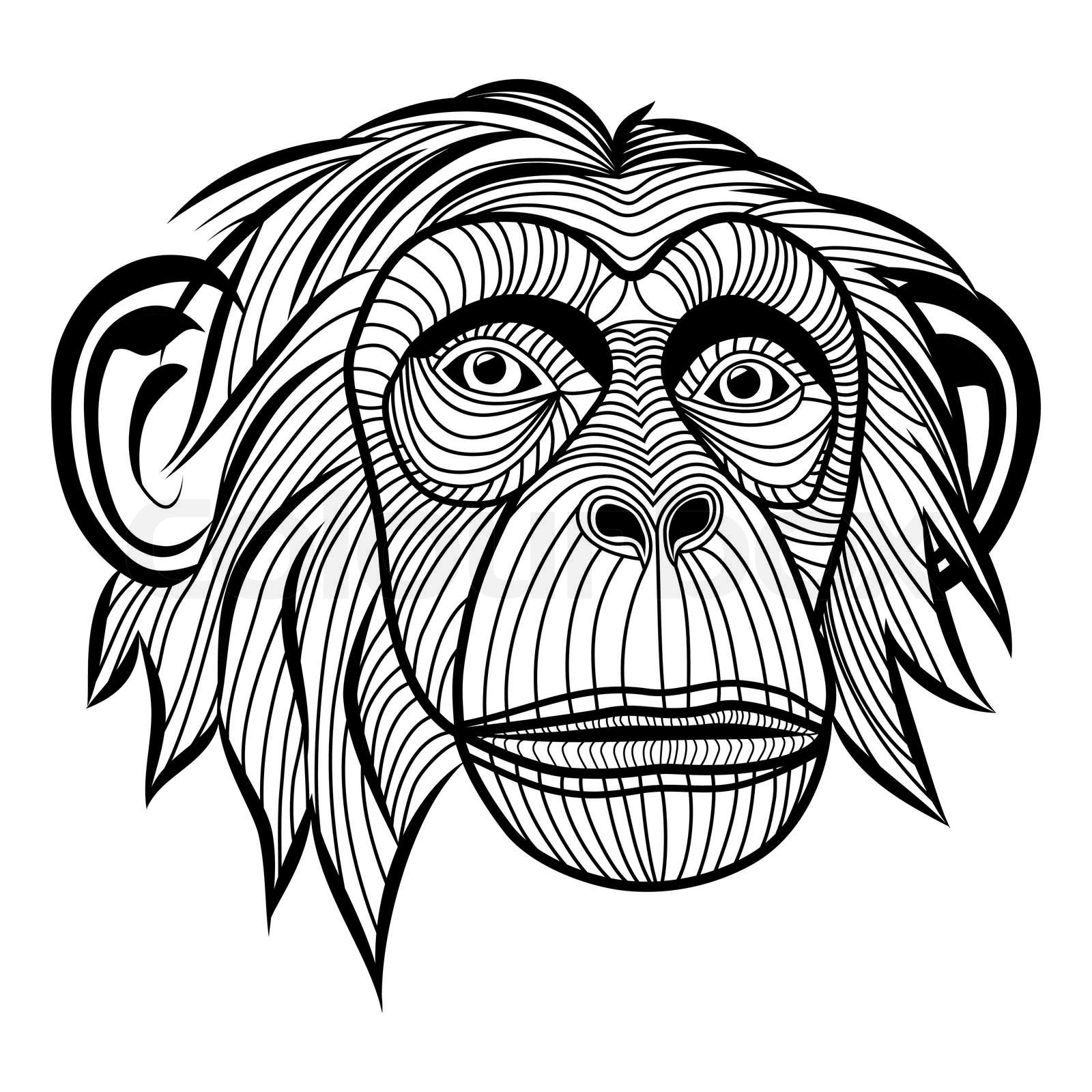 Monkey chimpanzee ape head animal, simian symbol for mascot or emblem ...