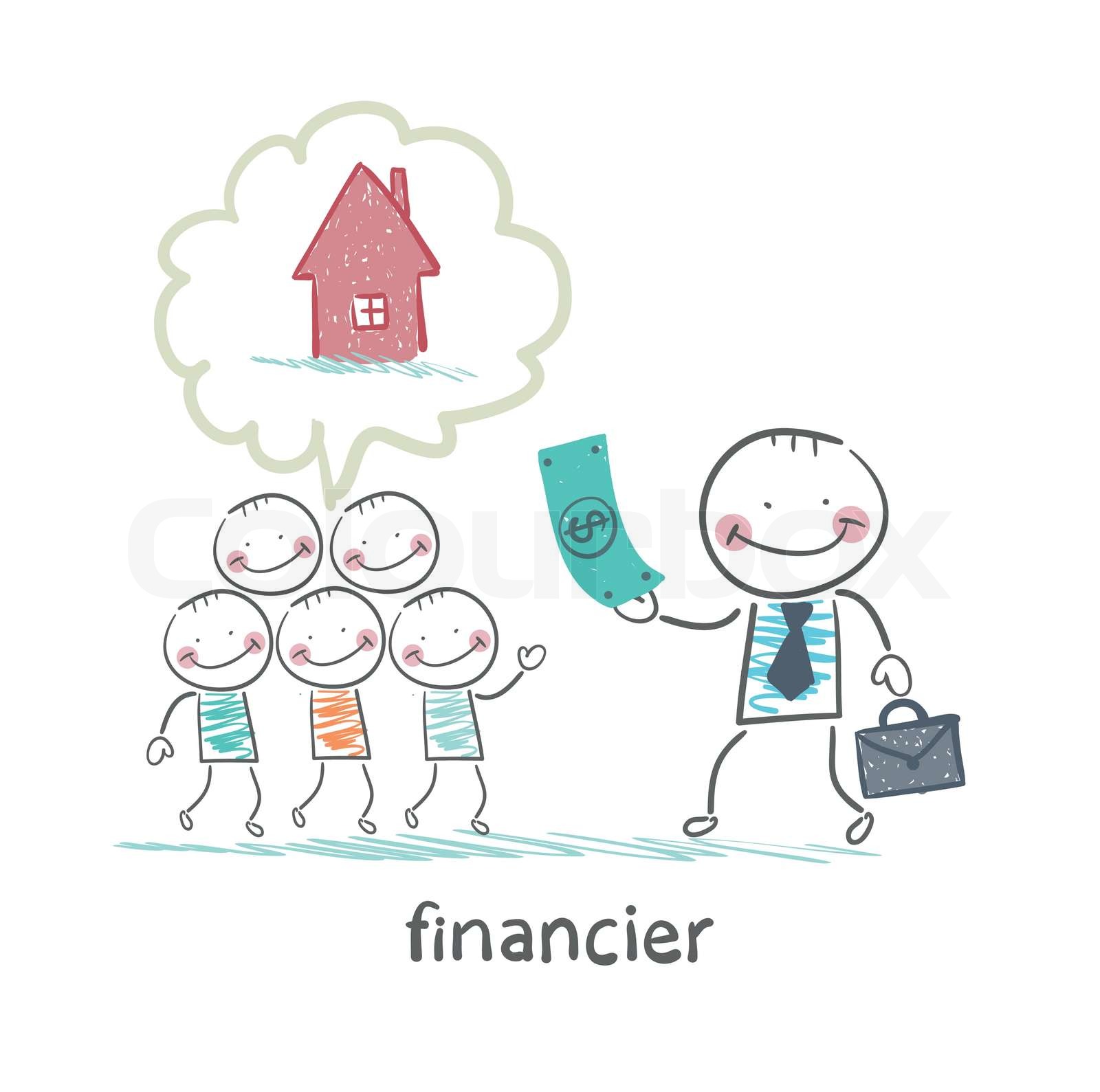 financier gives money to people to build a house | Stock vector | Colourbox