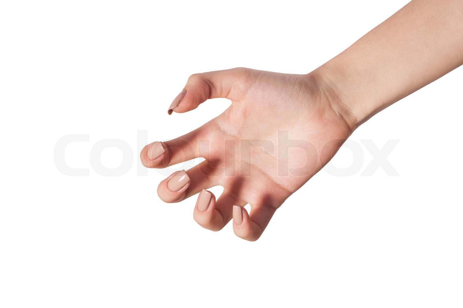 Female hand reaching for something on white | Stock image | Colourbox