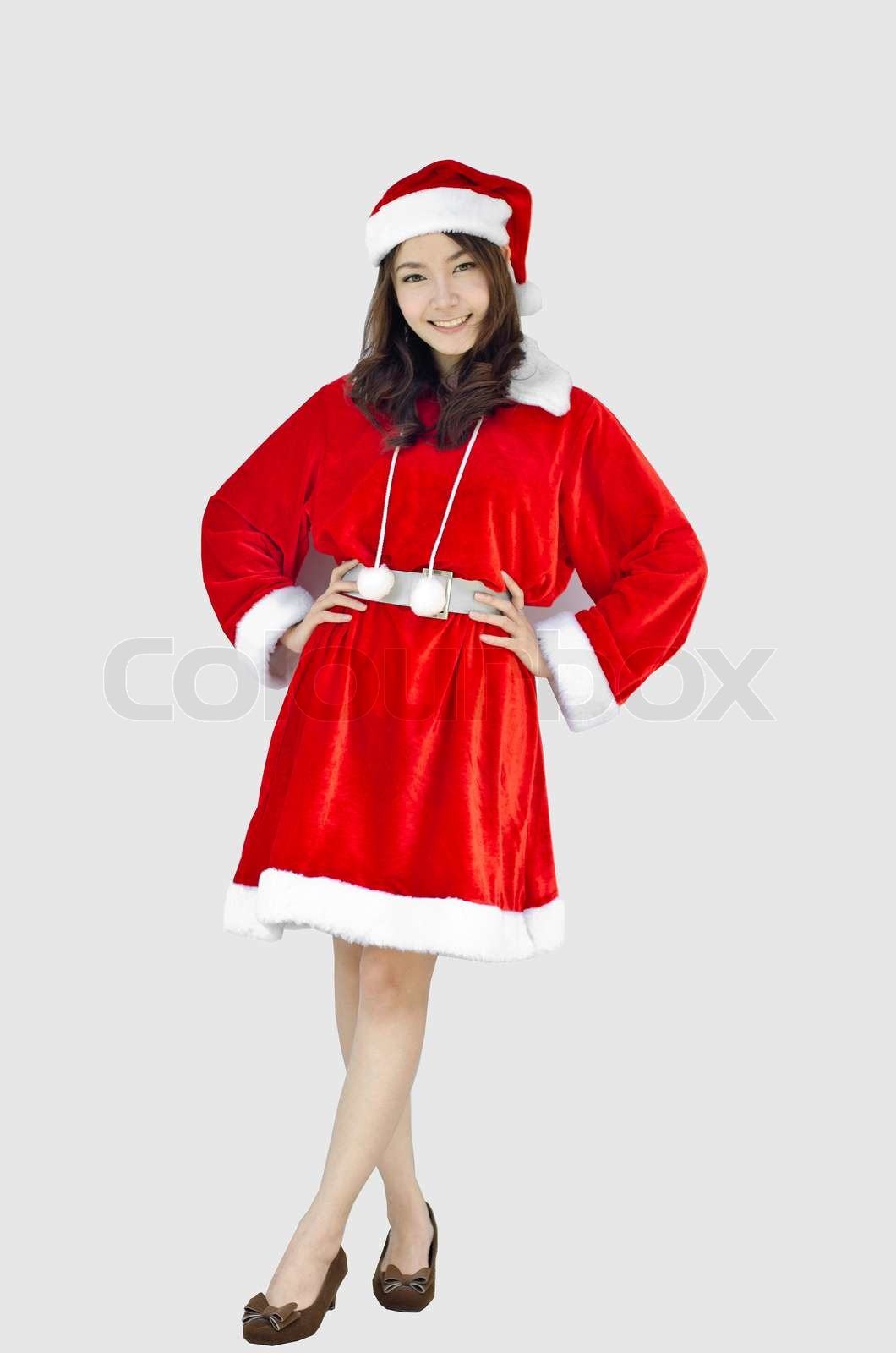 Smuk ung julemand kvinde, isoleret | Stock foto | Colourbox