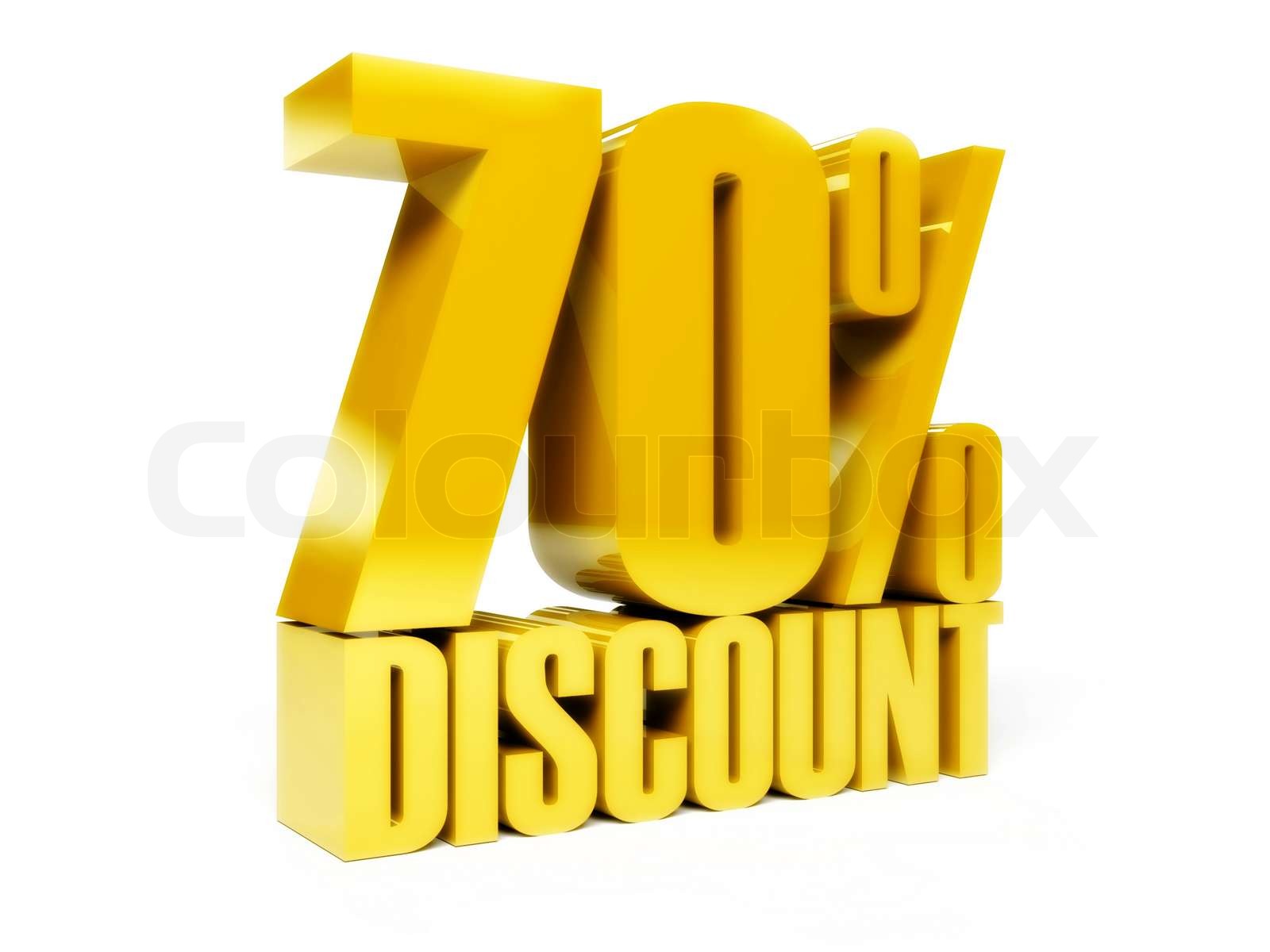 70 Percent Discount Gold Shiny Text Concept 3D Illustration Stock