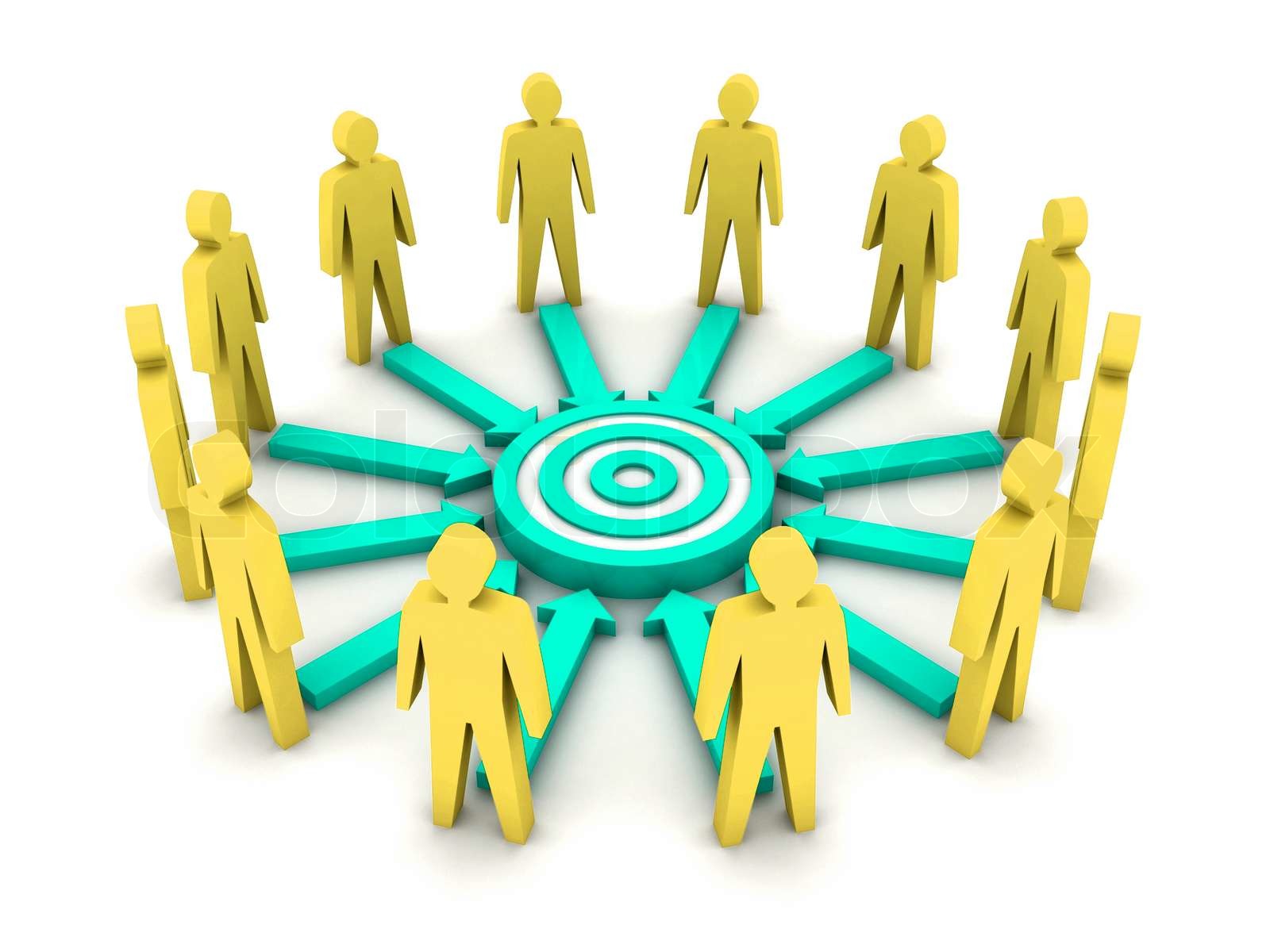 Group of 3D people working towards a common target. Concept ...