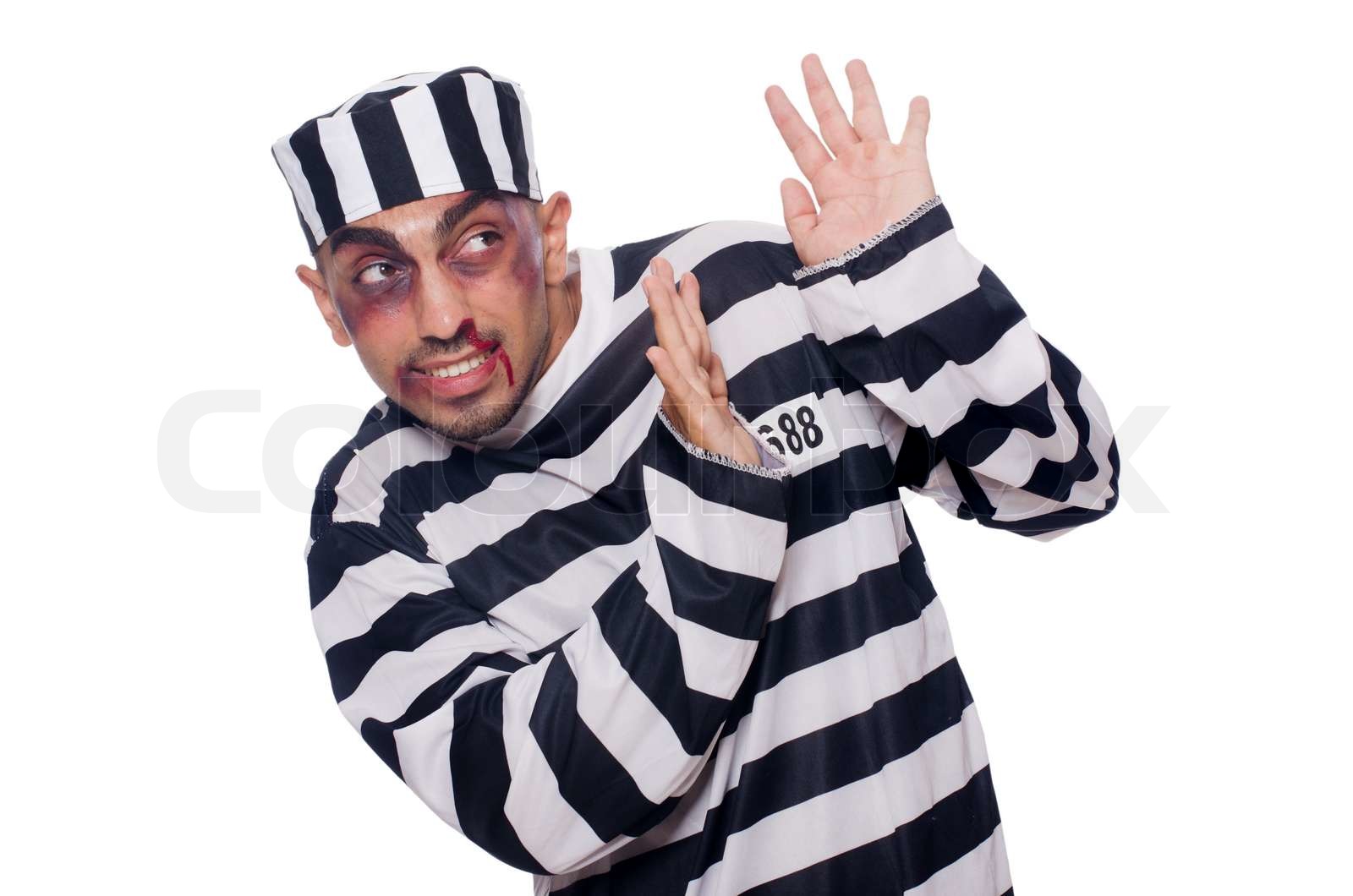 Prisoner with bad bruises on white | Stock image | Colourbox