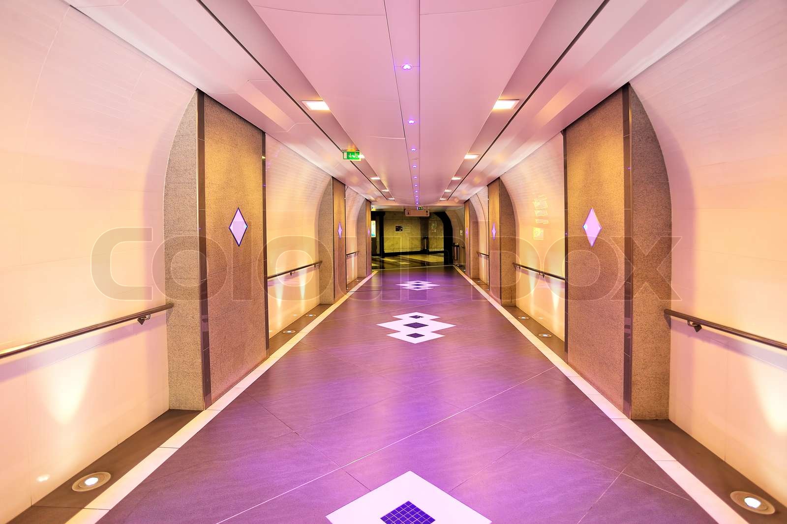 Interior view of modern urban underground pedestrian passage in Monte ...