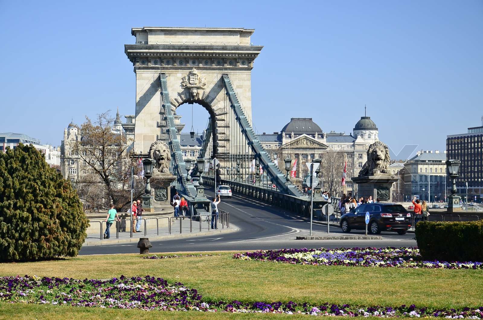 BUDAPEST - CIRCA MAR 2012: Tourists visit Chain Bridge on 21st March ...