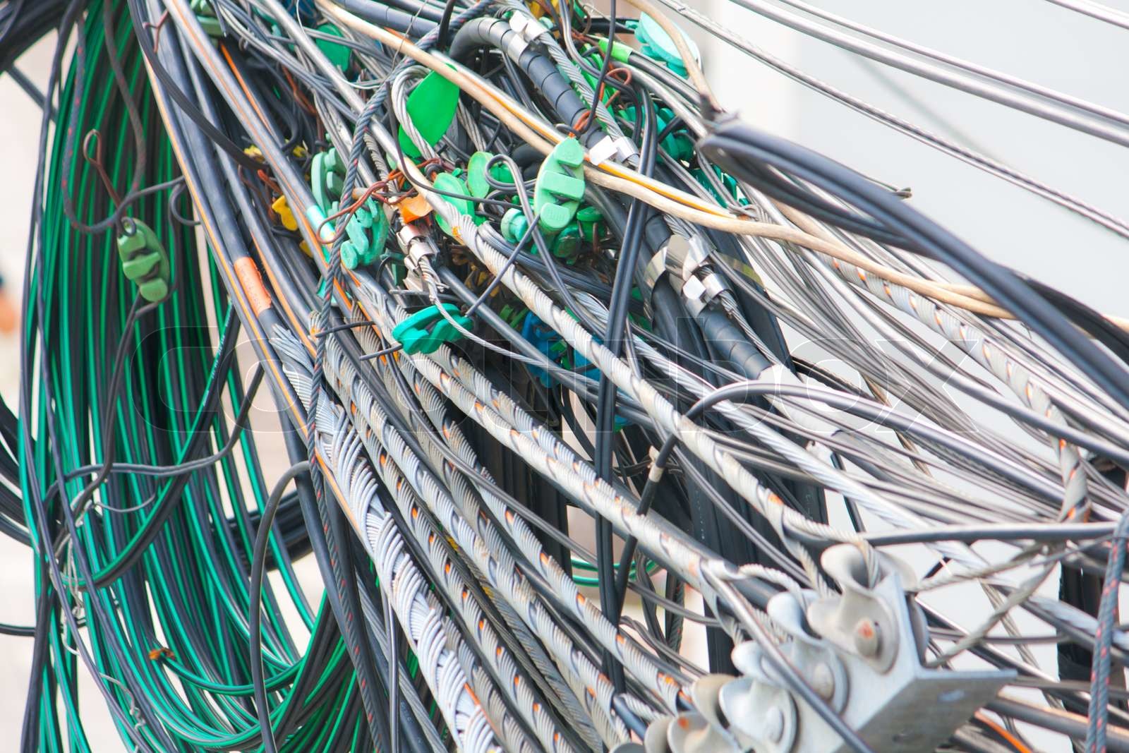 cable mast cluttered on Electric tower | Stock image | Colourbox