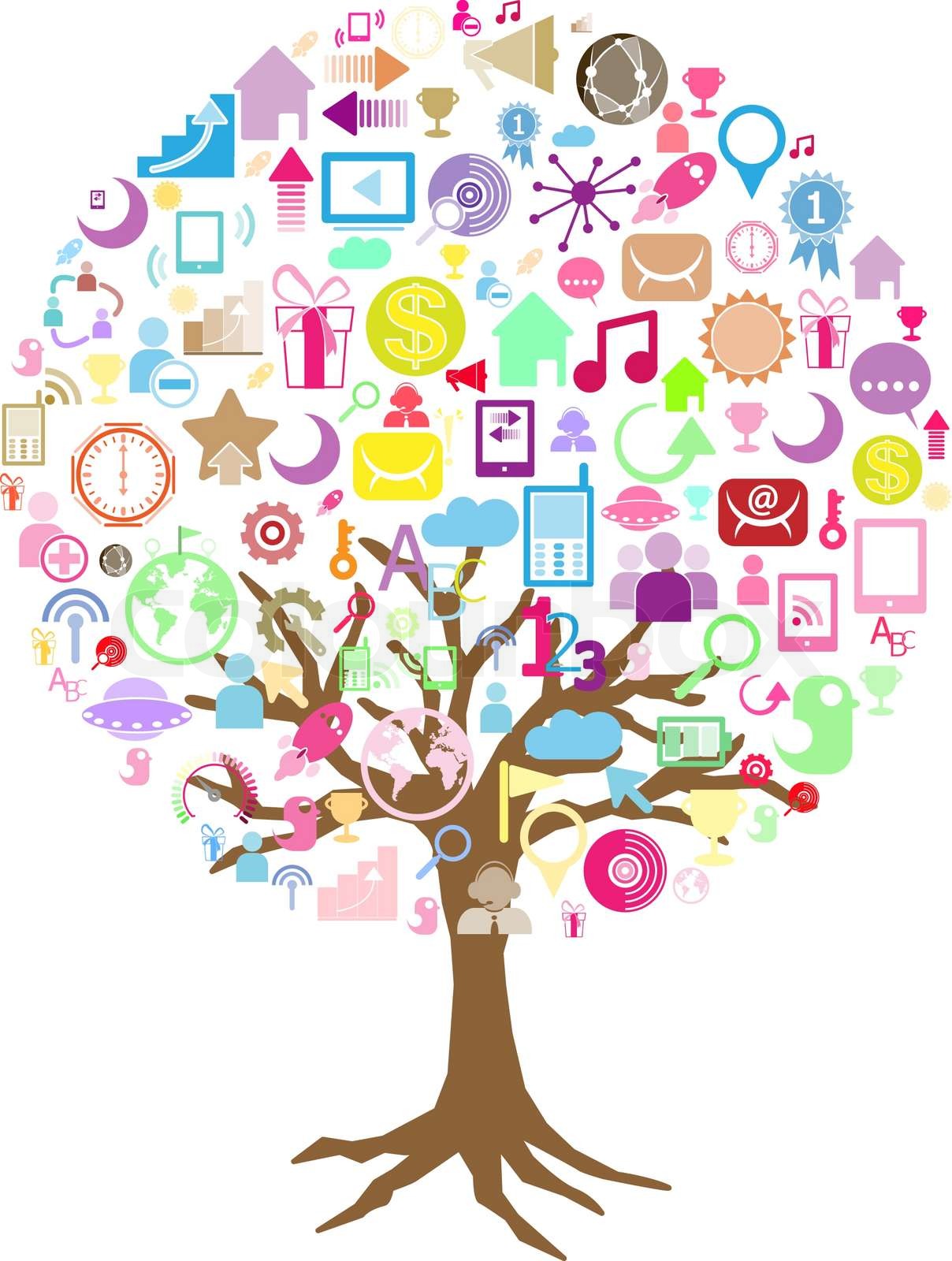 Social network tree with media icons leaf | Stock vector | Colourbox