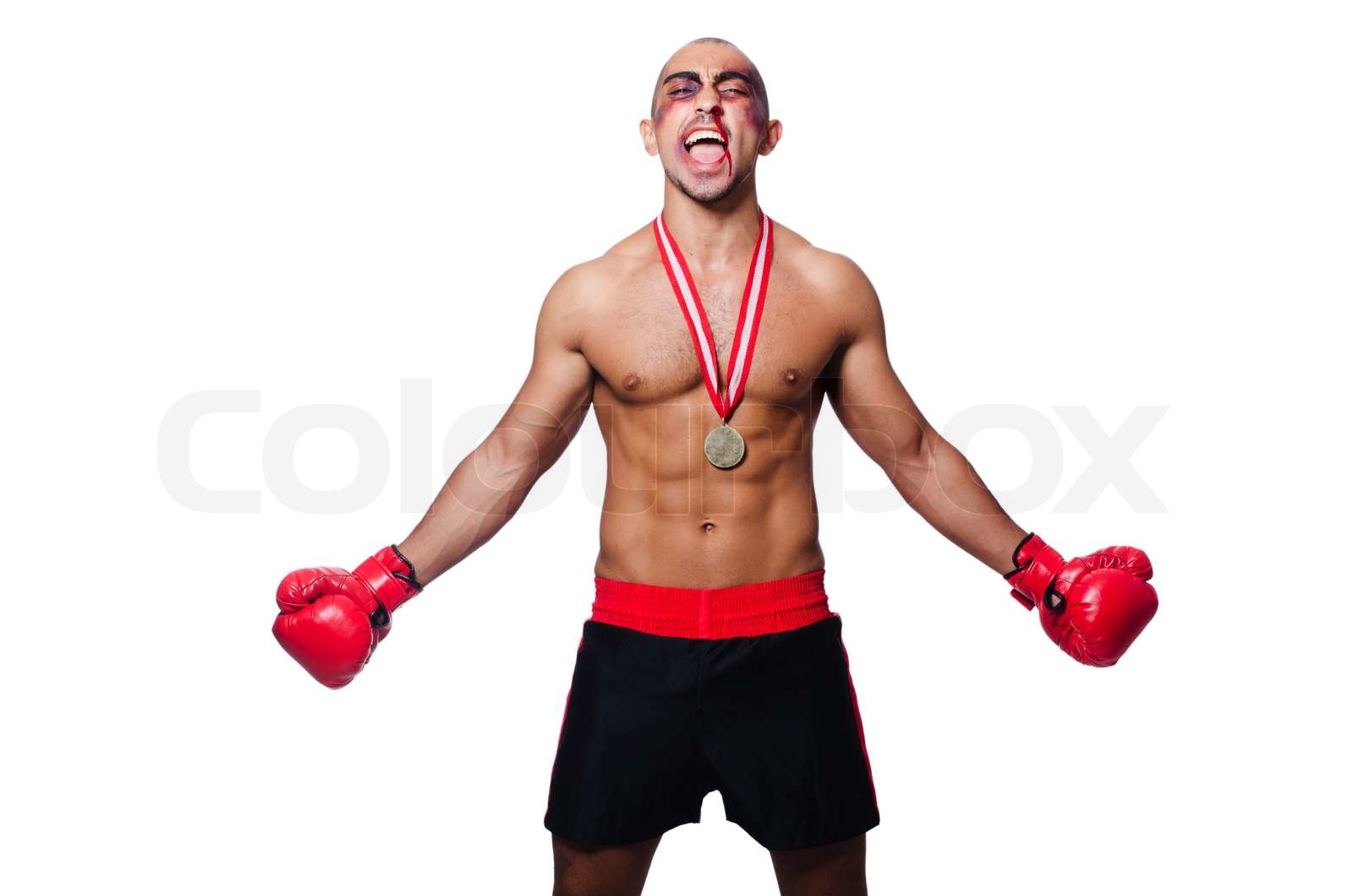 Badly beaten boxer isolated on white | Stock image | Colourbox