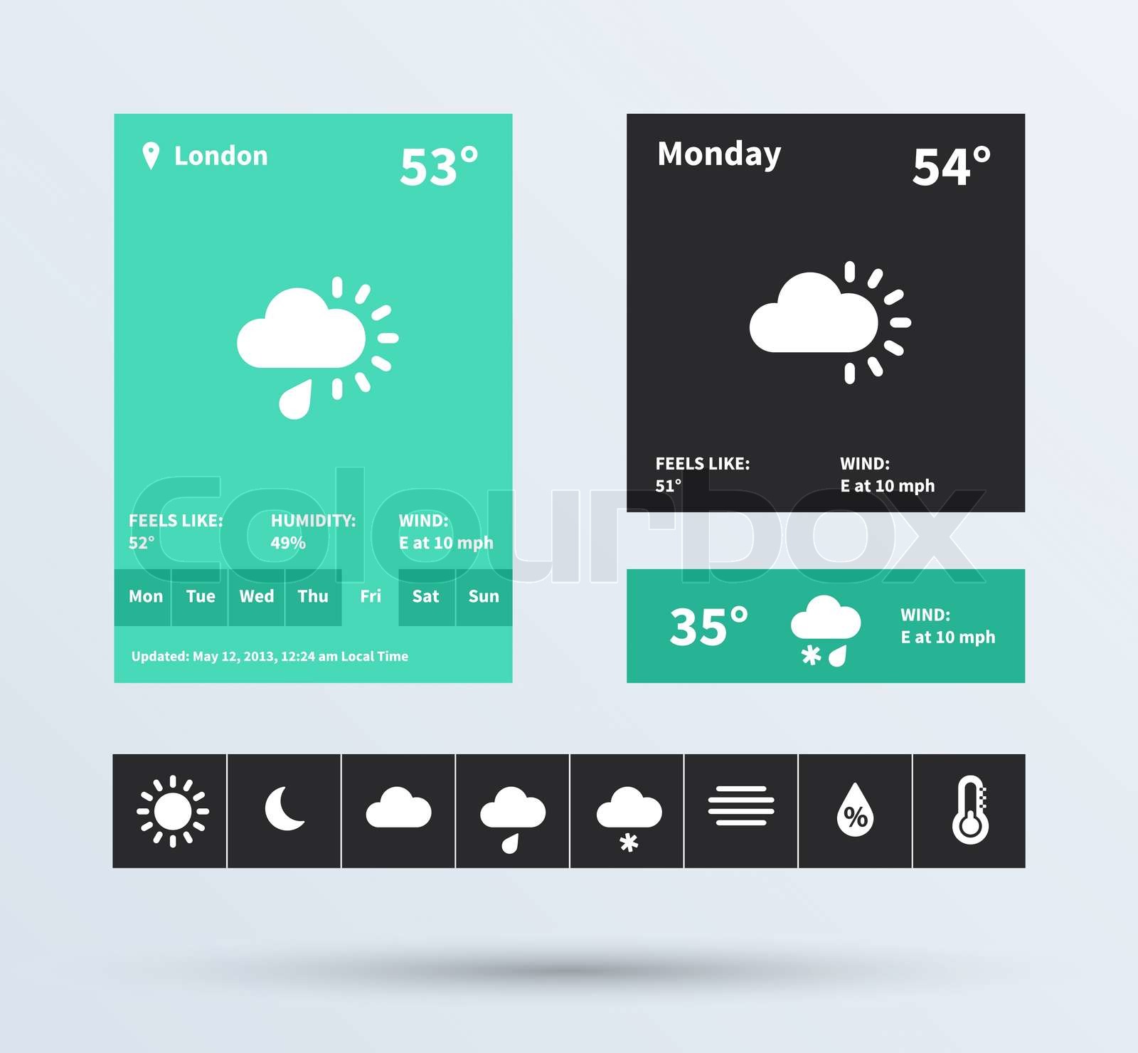 Weather Widget UI set of the flat design trend | Stock vector | Colourbox