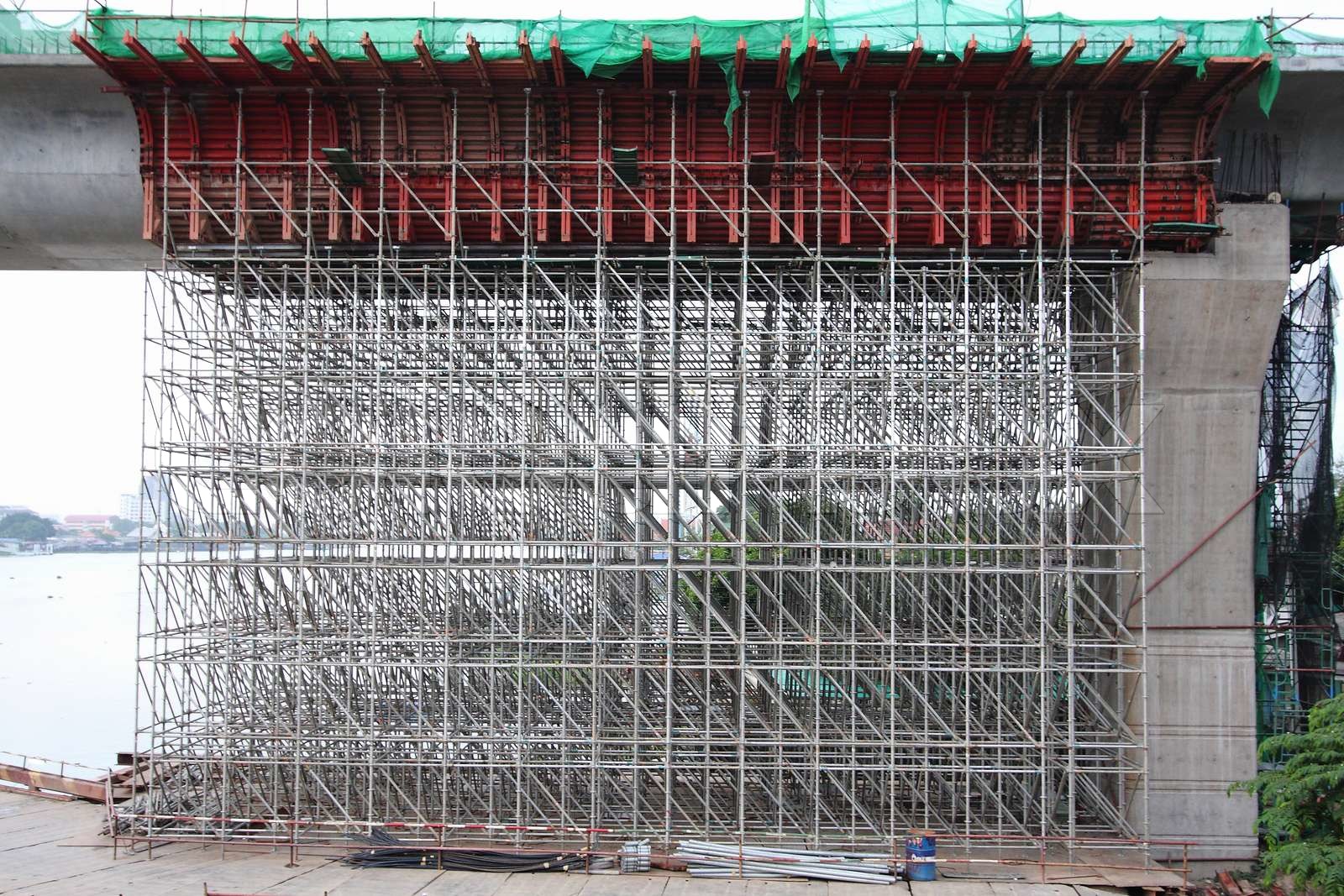 Large scaffolding Metro construction in morning | Stock image | Colourbox