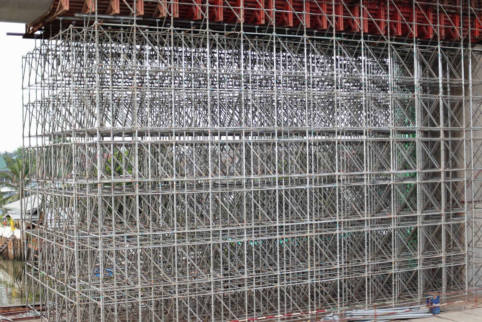 Large scaffolding Metro construction in morning | Stock image | Colourbox