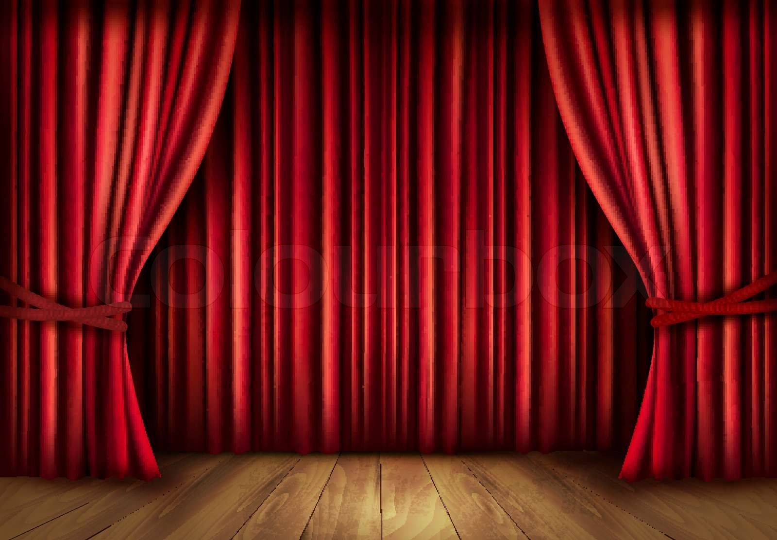 Hintergrund mit rotem Samt Vorhang und einem Holzboden. | Stock-Vektor ...