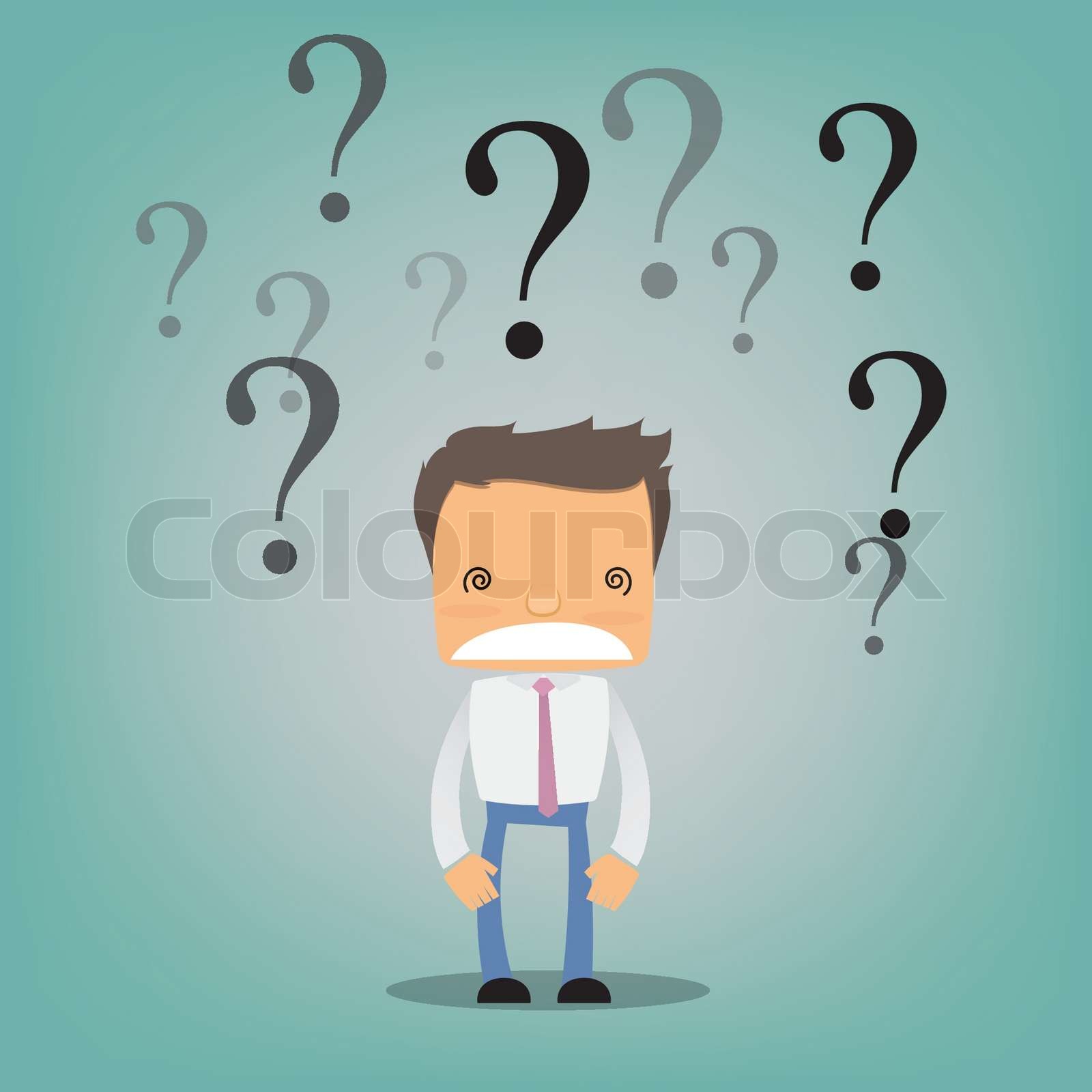 Business man cartoon character with question | Stock vector | Colourbox