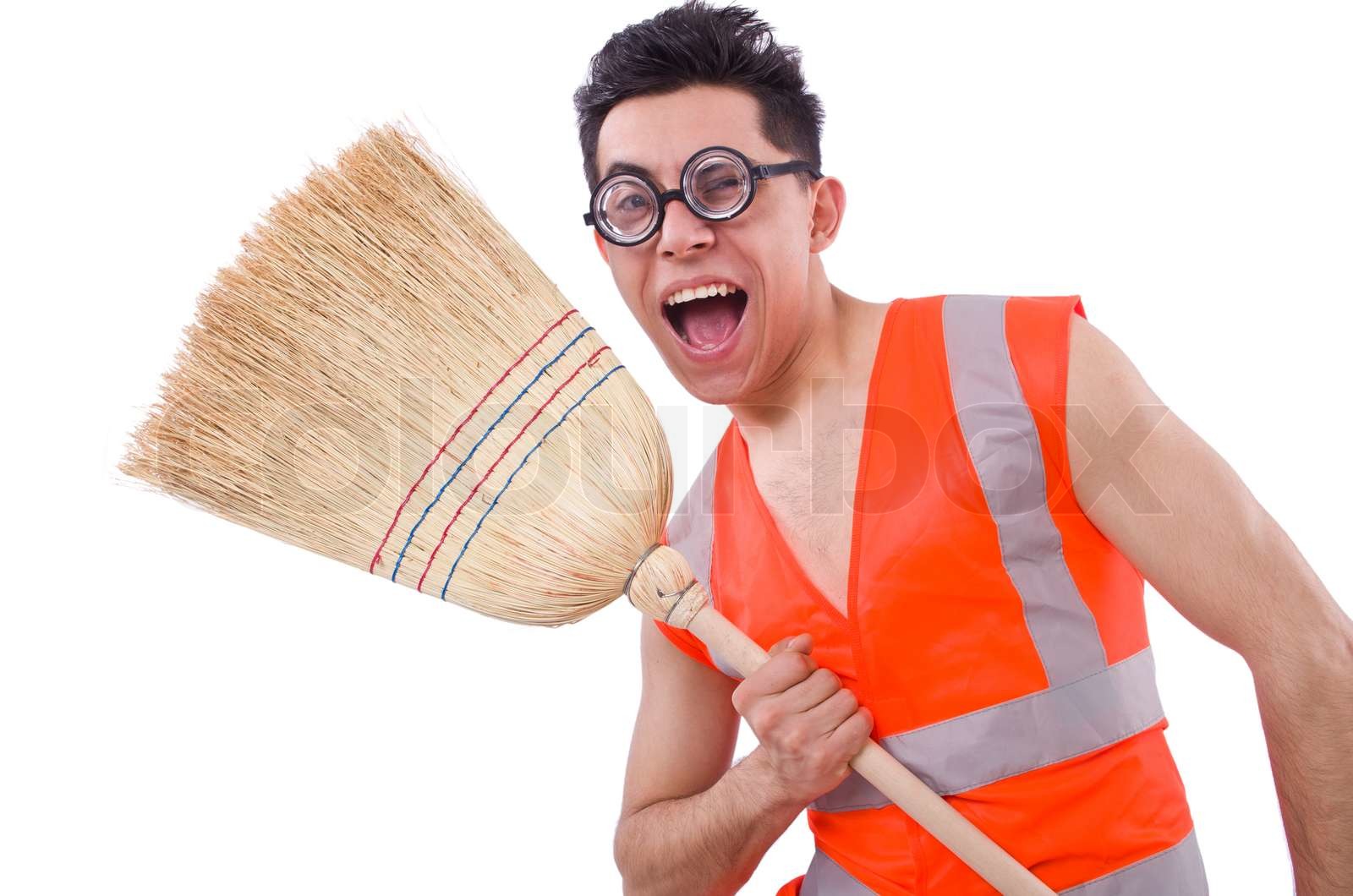 Funny janitor isolated on white | Stock image | Colourbox