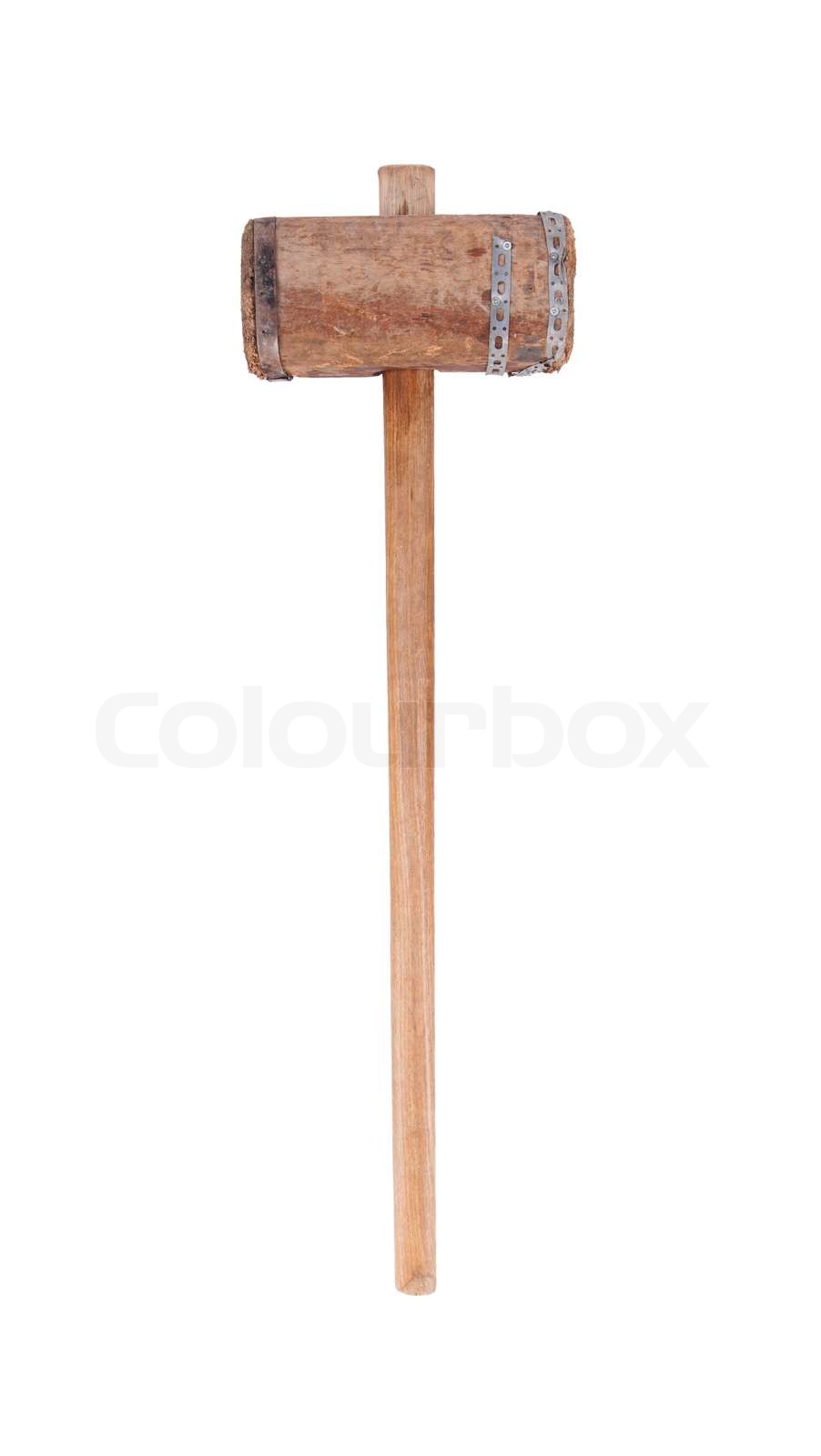 Meget gammelt træ hammer isoleret | Stock foto | Colourbox