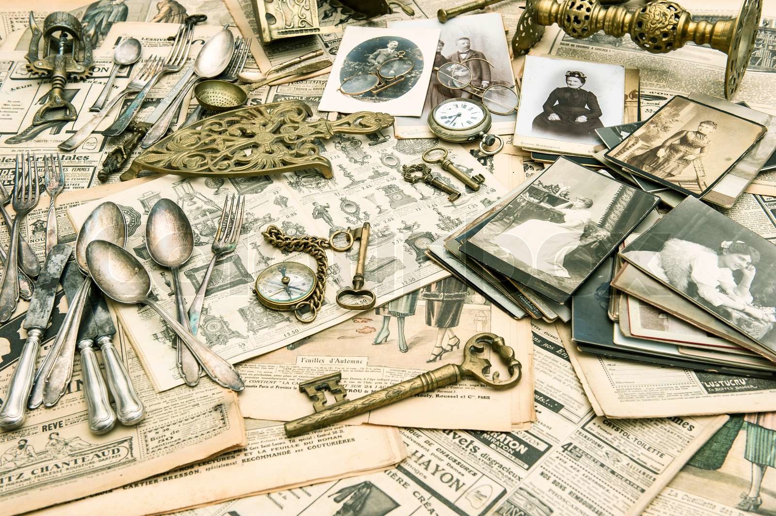 Antique goods prepared for sale on the flea market | Stock image ...