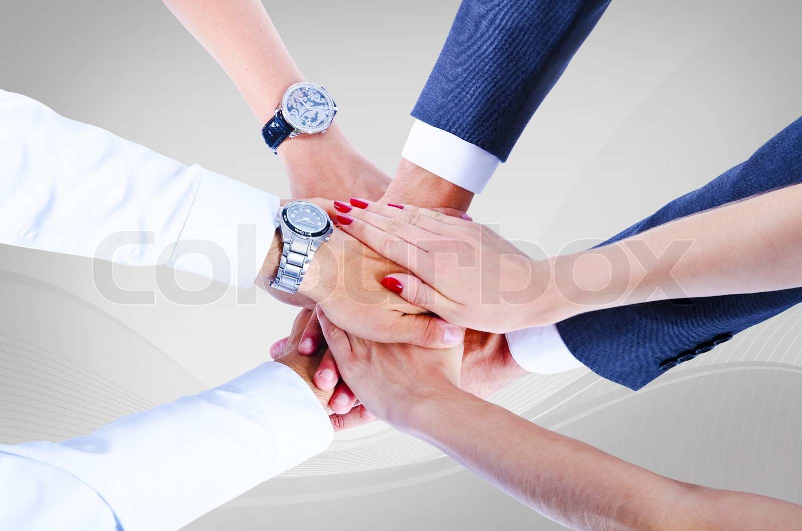 "Teamwork, hands on hands, business" | Stock image | Colourbox