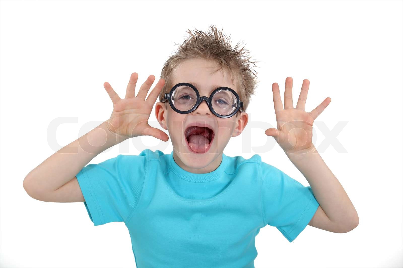 Child wearing wacky glasses and making a silly face | Stock image ...