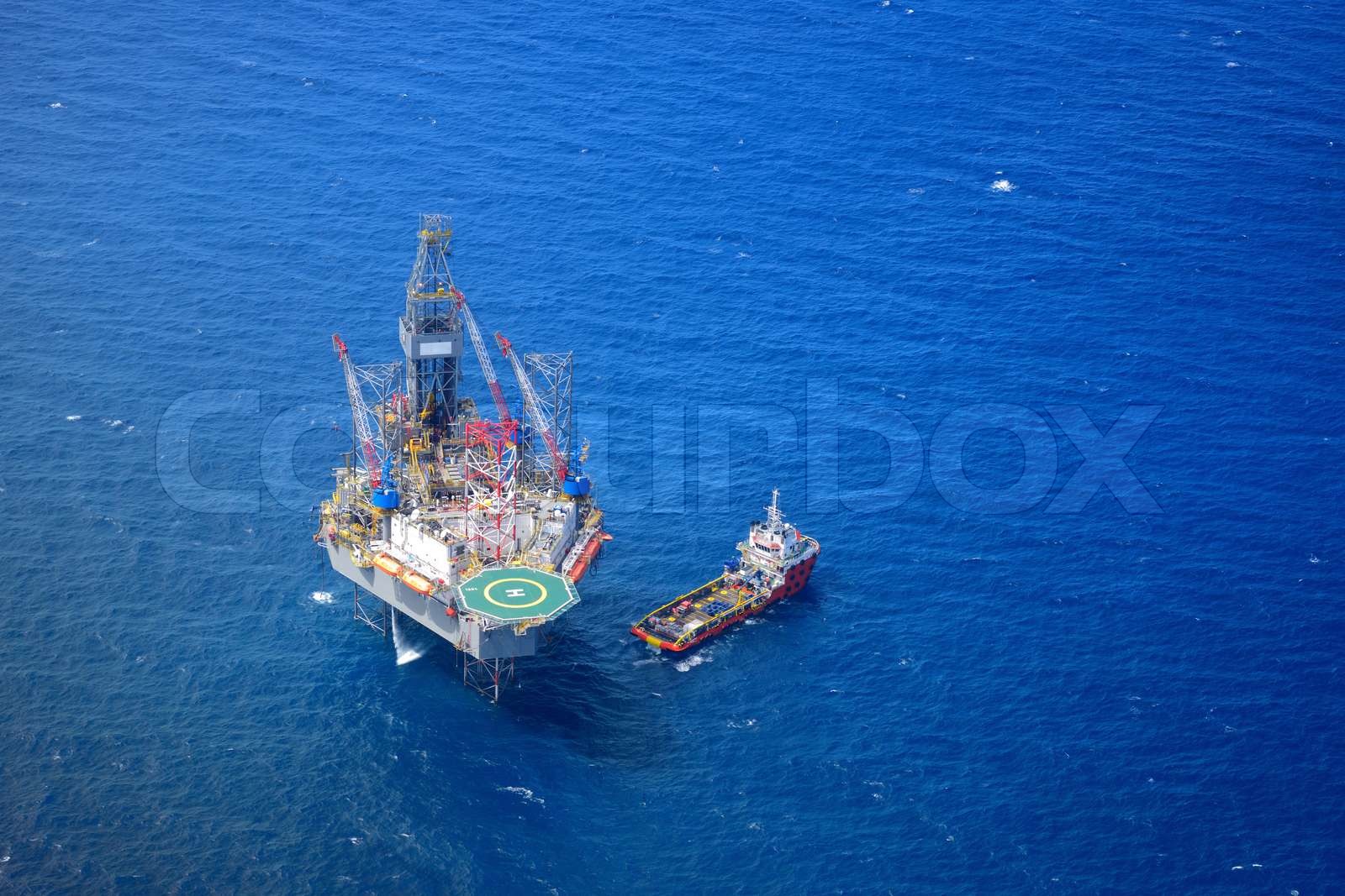 The offshore drilling oil rig top view from aircraft | Stock image ...