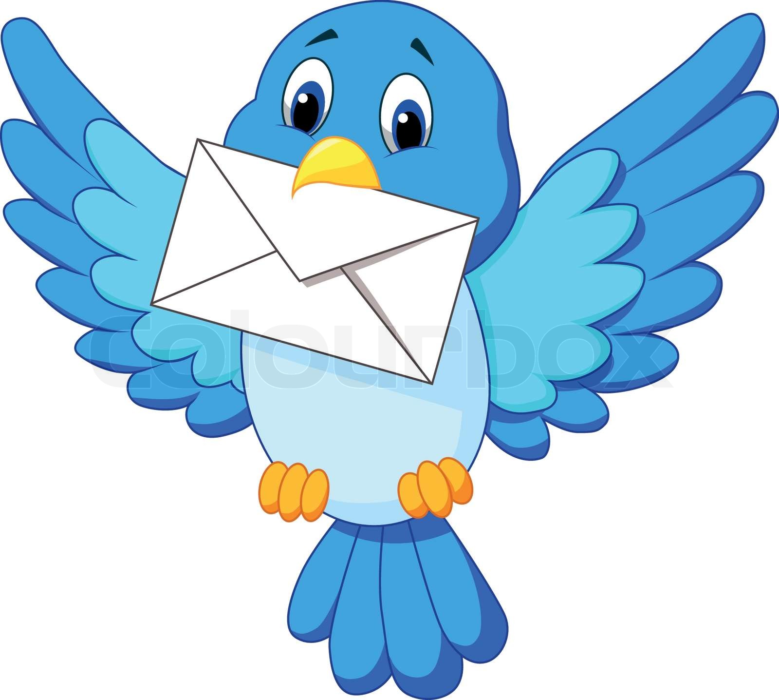 Cute bird cartoon delivering letter | Stock vector | Colourbox