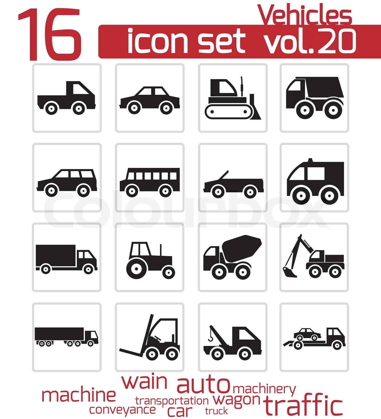 Vector black vehicle icon set | Stock vector | Colourbox