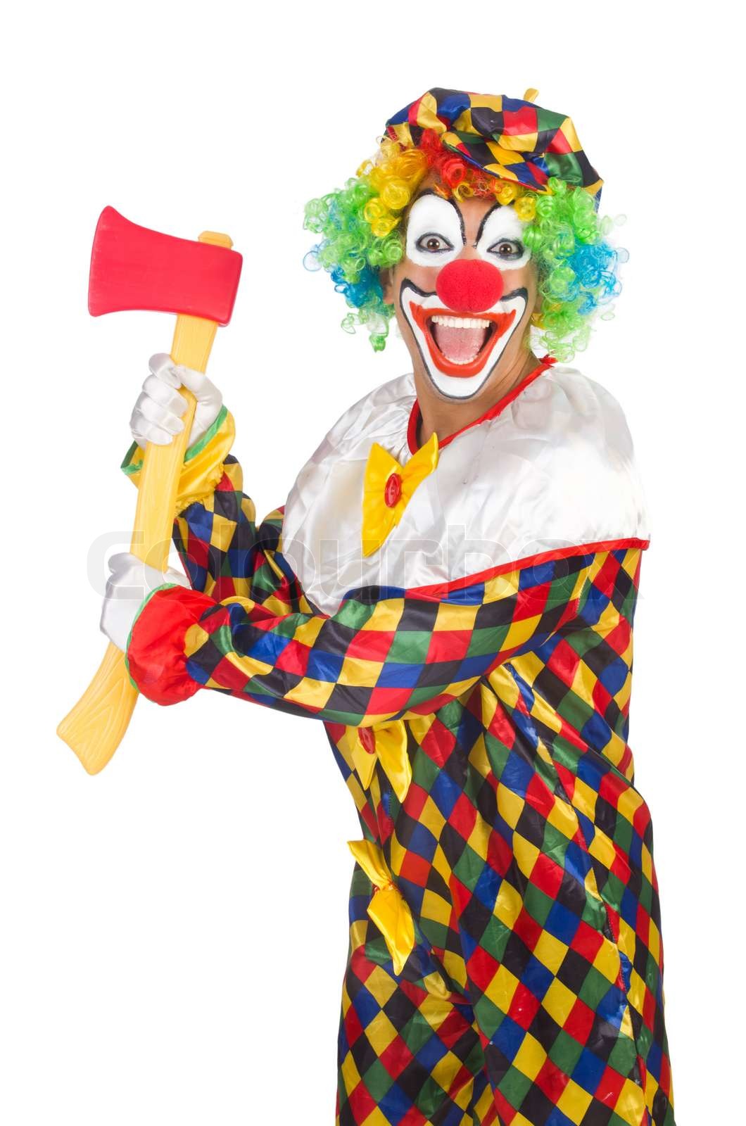 Clown with axe isolated on white | Stock image | Colourbox