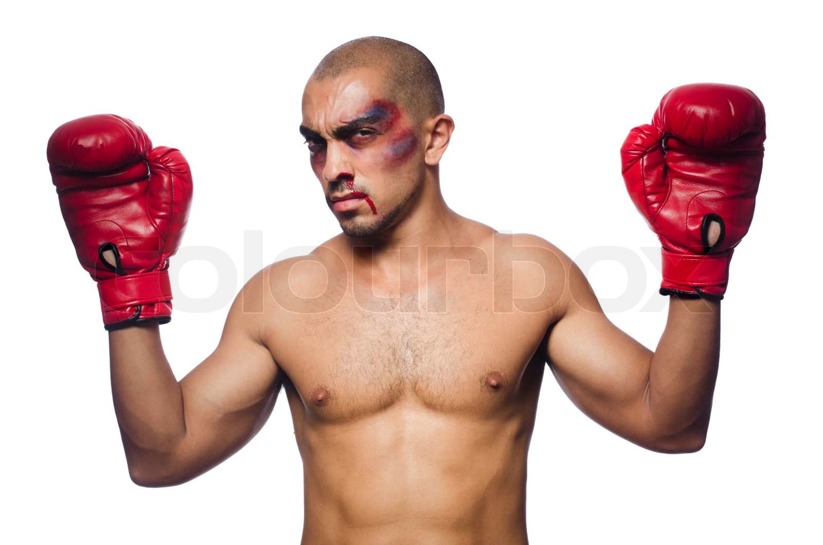 Badly beaten boxer isolated on white | Stock image | Colourbox