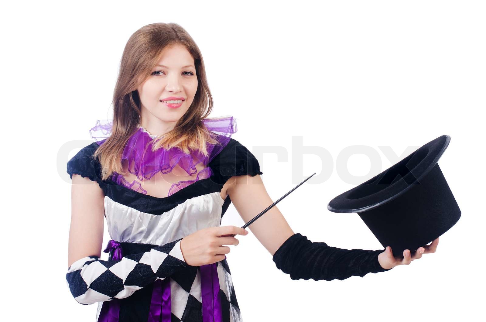 Frau Zauberer auf dem weißen isoliert | Stock Bild | Colourbox