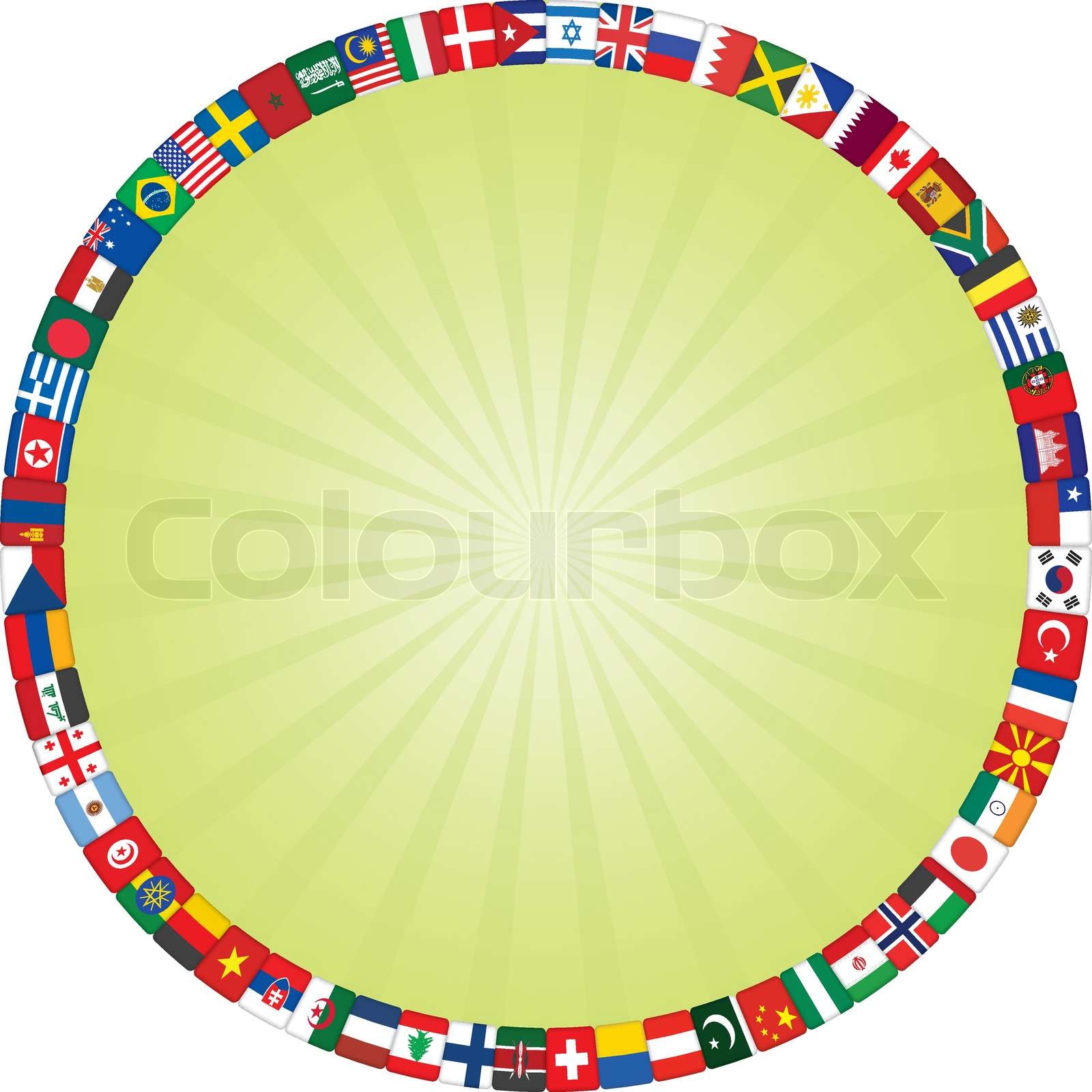 flag ikoner ramme omkring grøn stråler baggrund | Stock vektor | Colourbox