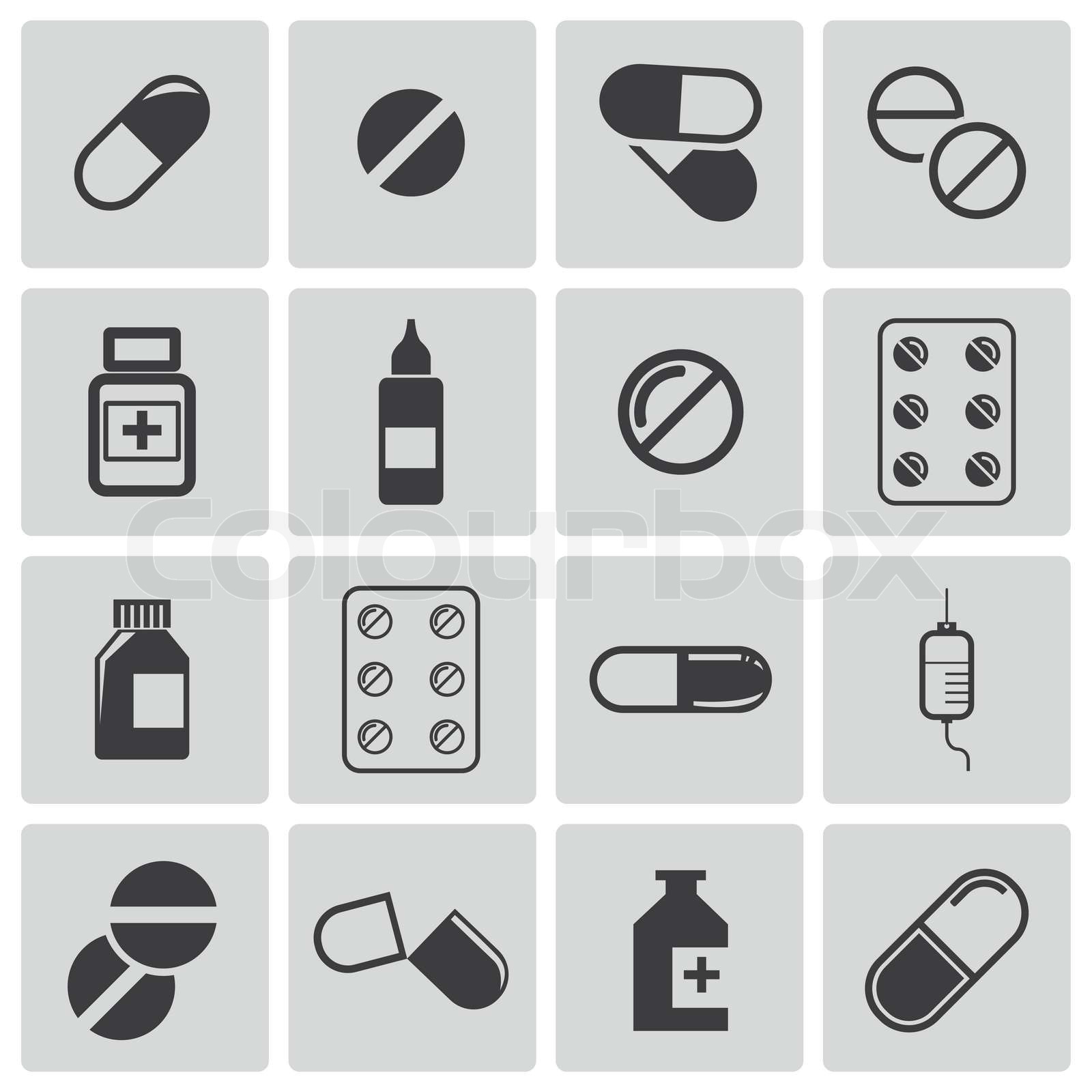 Vector black pills icon set | Stock vector | Colourbox