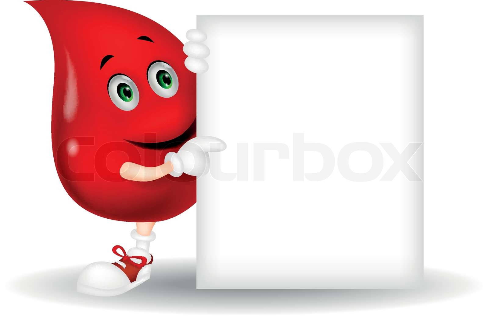 Blood cartoon character with blank sign | Stock vector | Colourbox