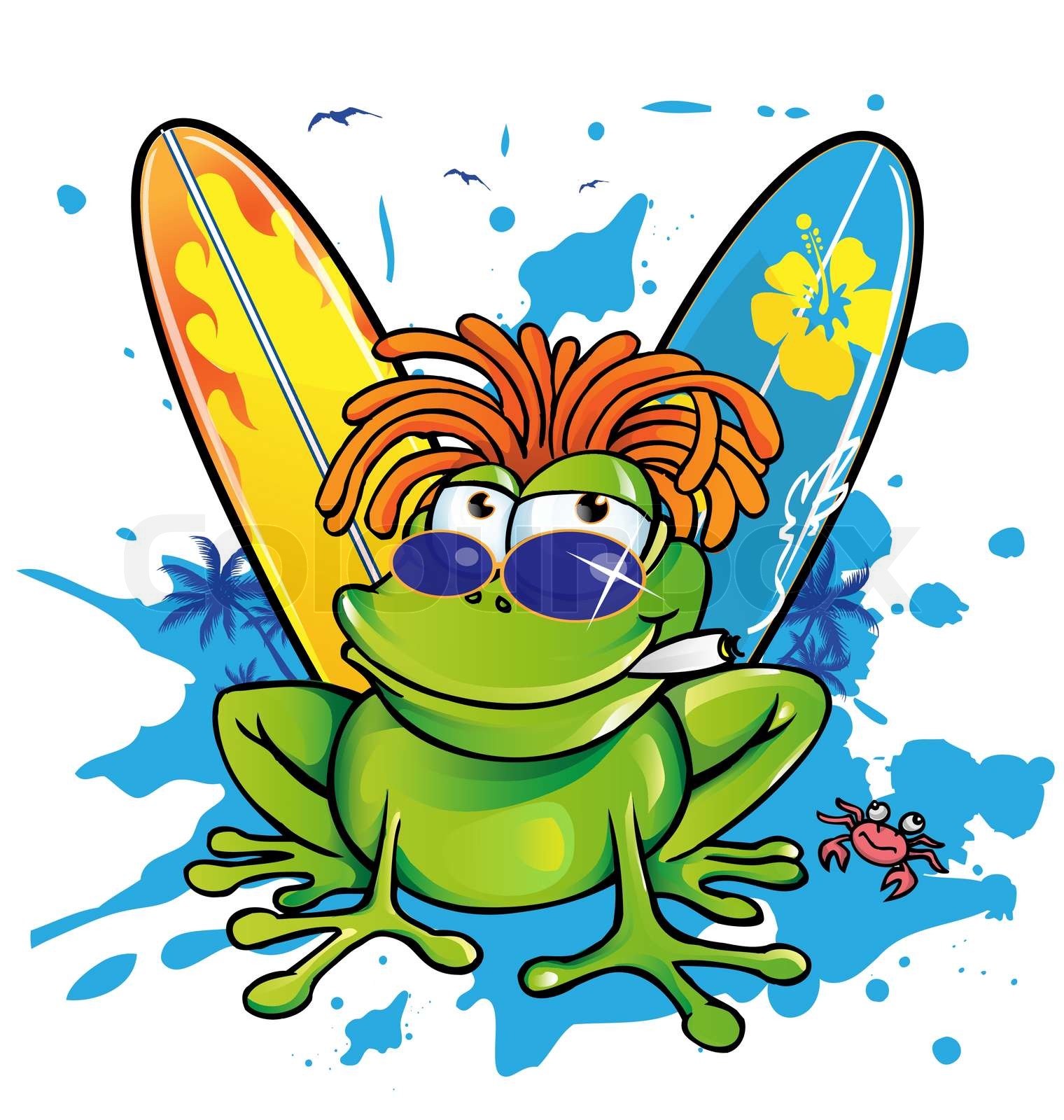 summer jamaican cartoon frog with surfboard | Stock vector | Colourbox