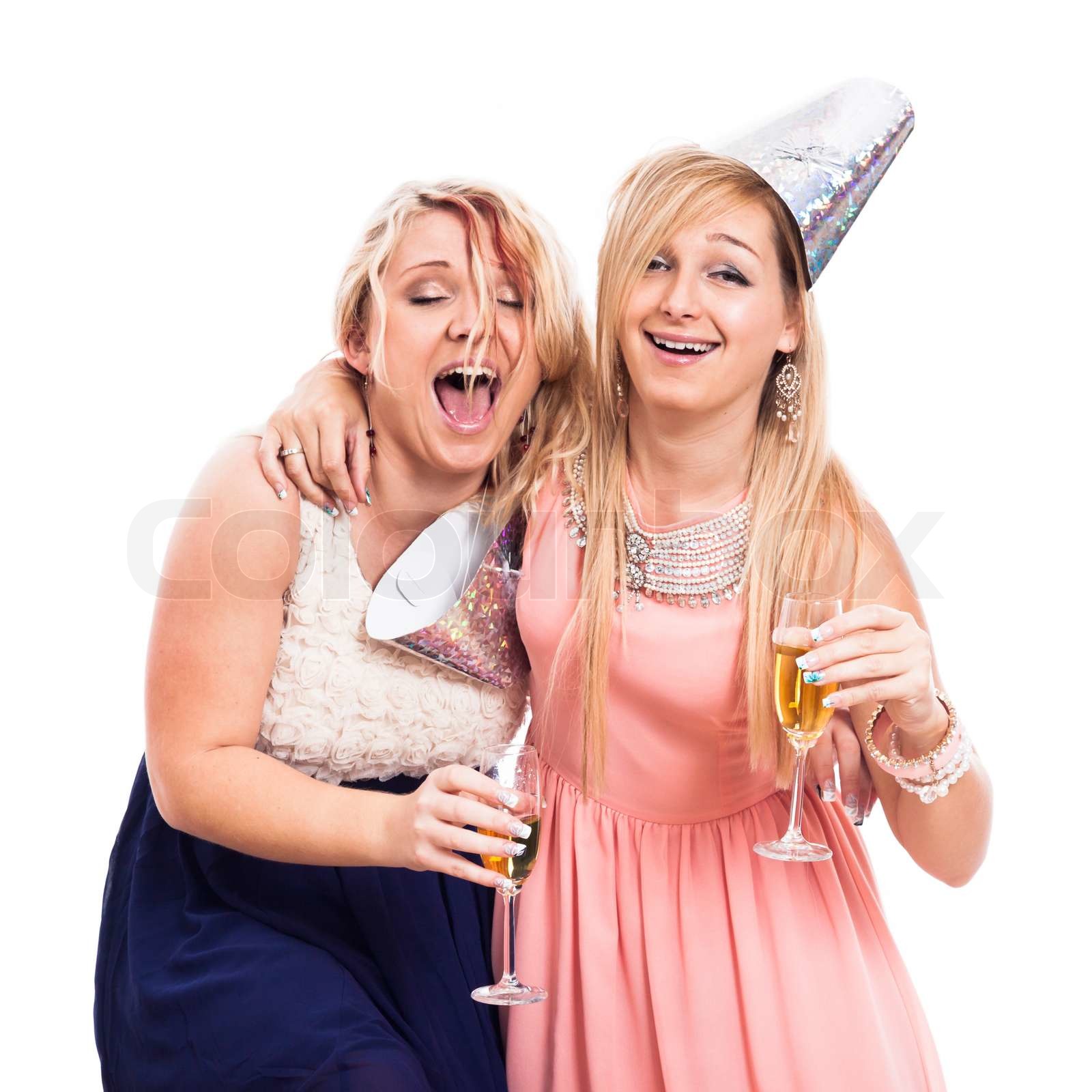 Ecstatic drunken girls celebrate | Stock image | Colourbox