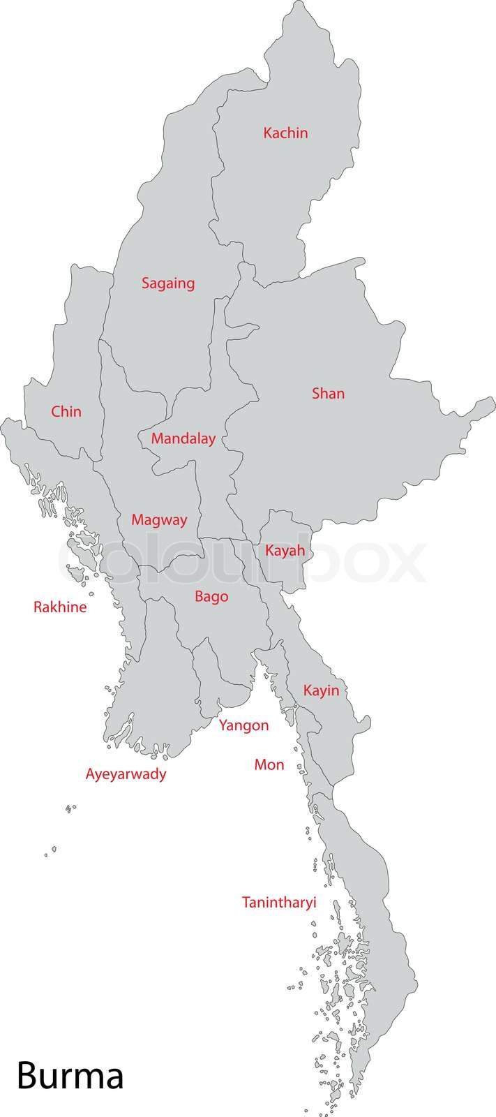 Grey Burma map | Stock vector | Colourbox