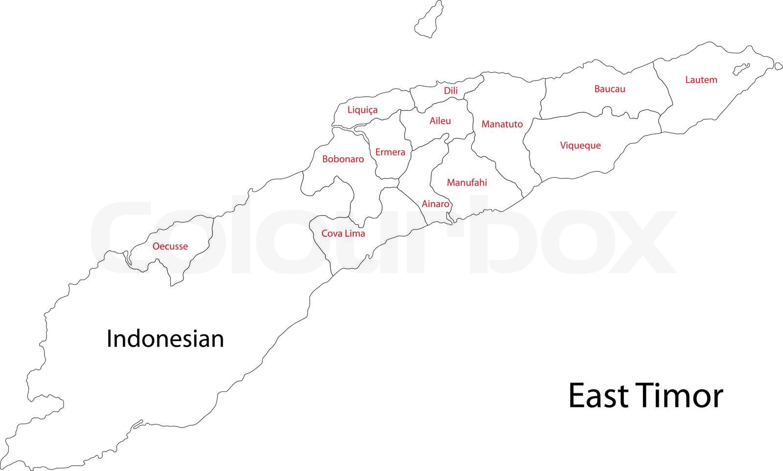 Karte der Stadtbezirke von Osttimor | Stock-Vektor | Colourbox