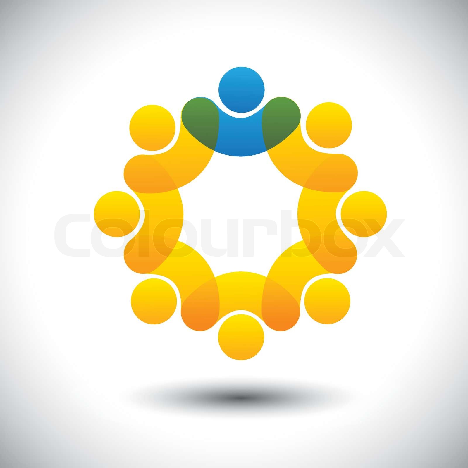 Abstract icons of employees team & manager in circle - concept vector ...