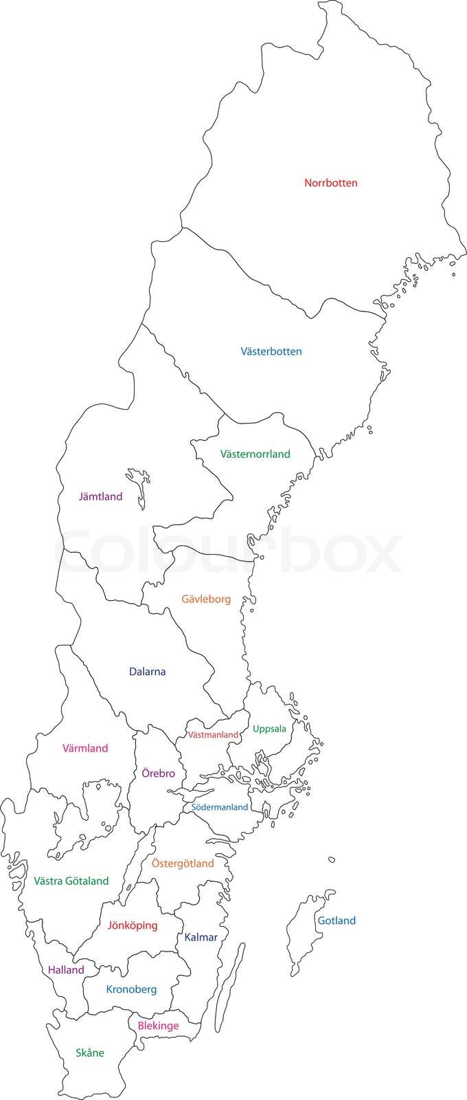 Outline Kort over Sverige | Stock vektor | Colourbox