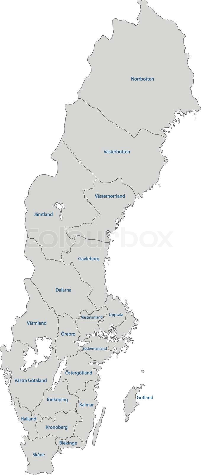 Grey Kort over Sverige | Stock vektor | Colourbox