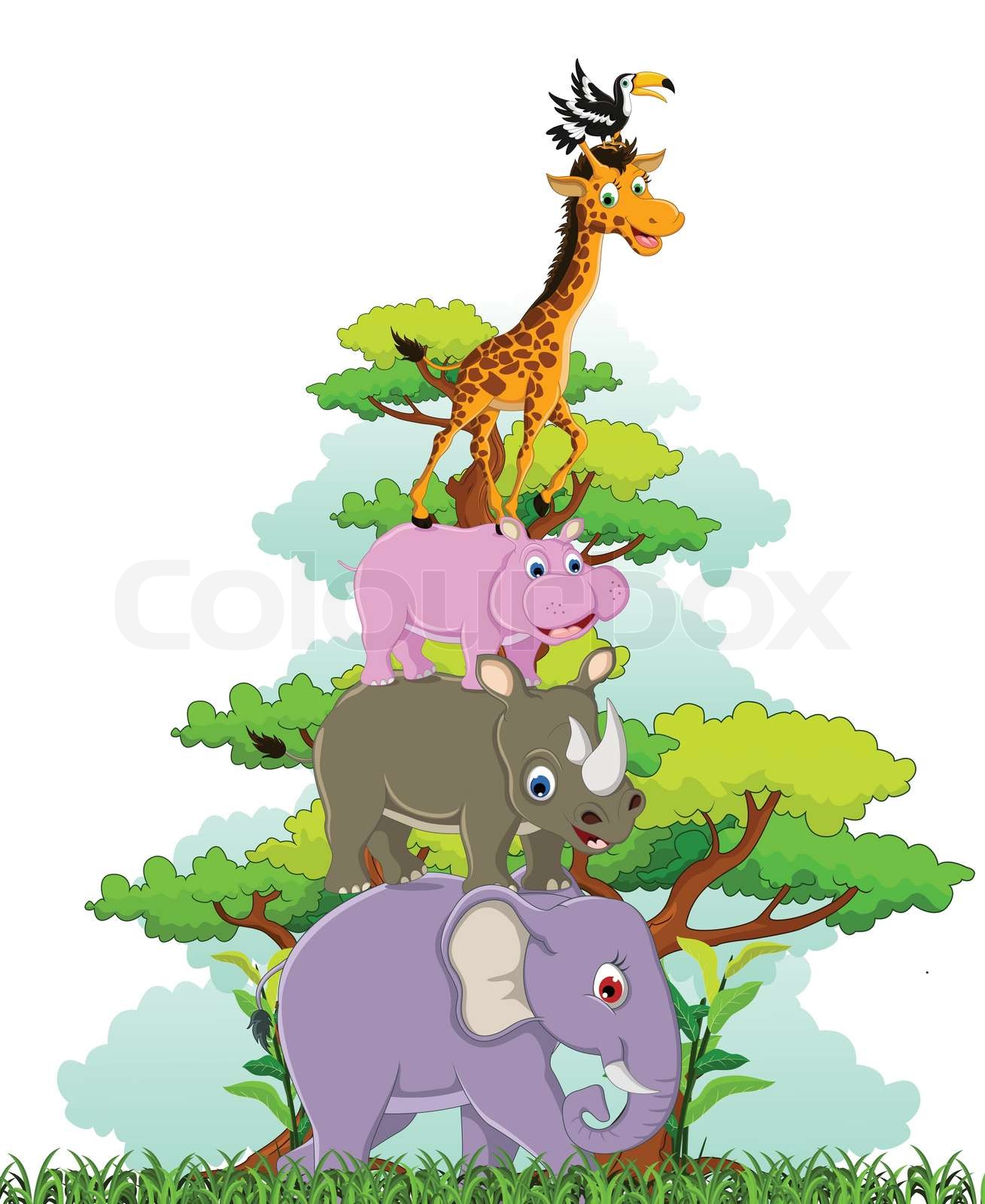 funny animals cartoon posing | Stock vector | Colourbox