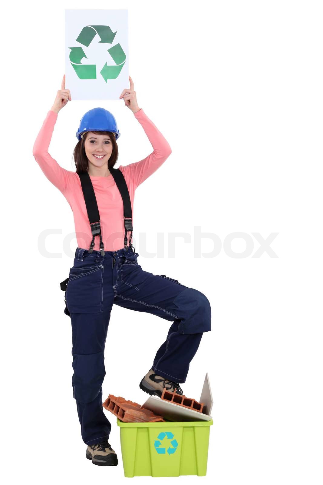 kvindelige murer beholdning genbrug logo mod hvid baggrund | Stock foto ...