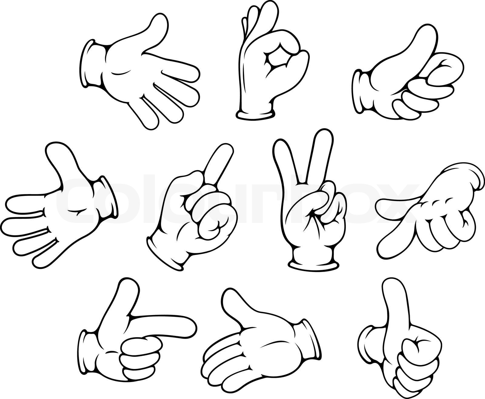 Cartoon hand gestures set for advertising design isolated on white ...