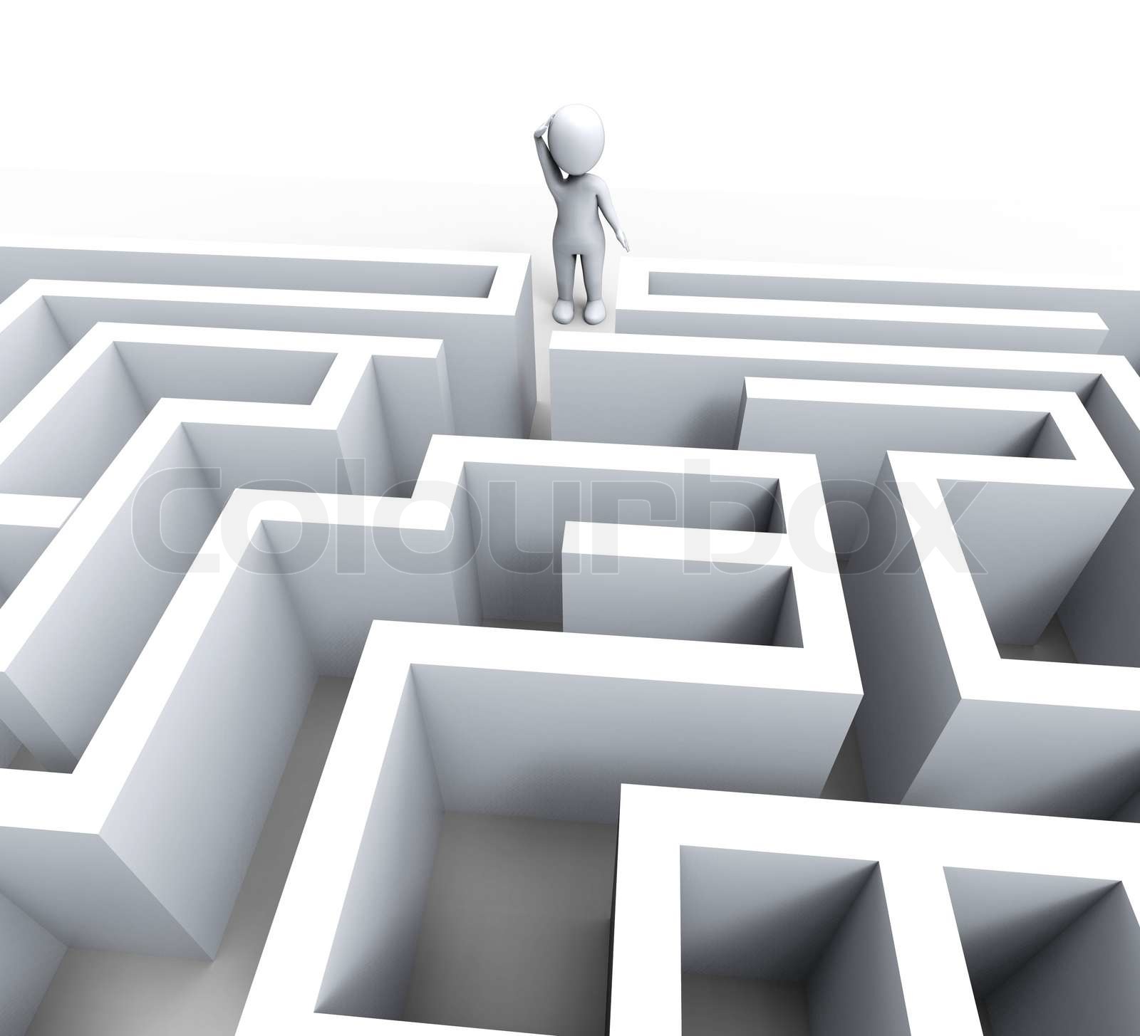 3d mand ved Maze Viser Challenge eller forvirret | Stock foto | Colourbox
