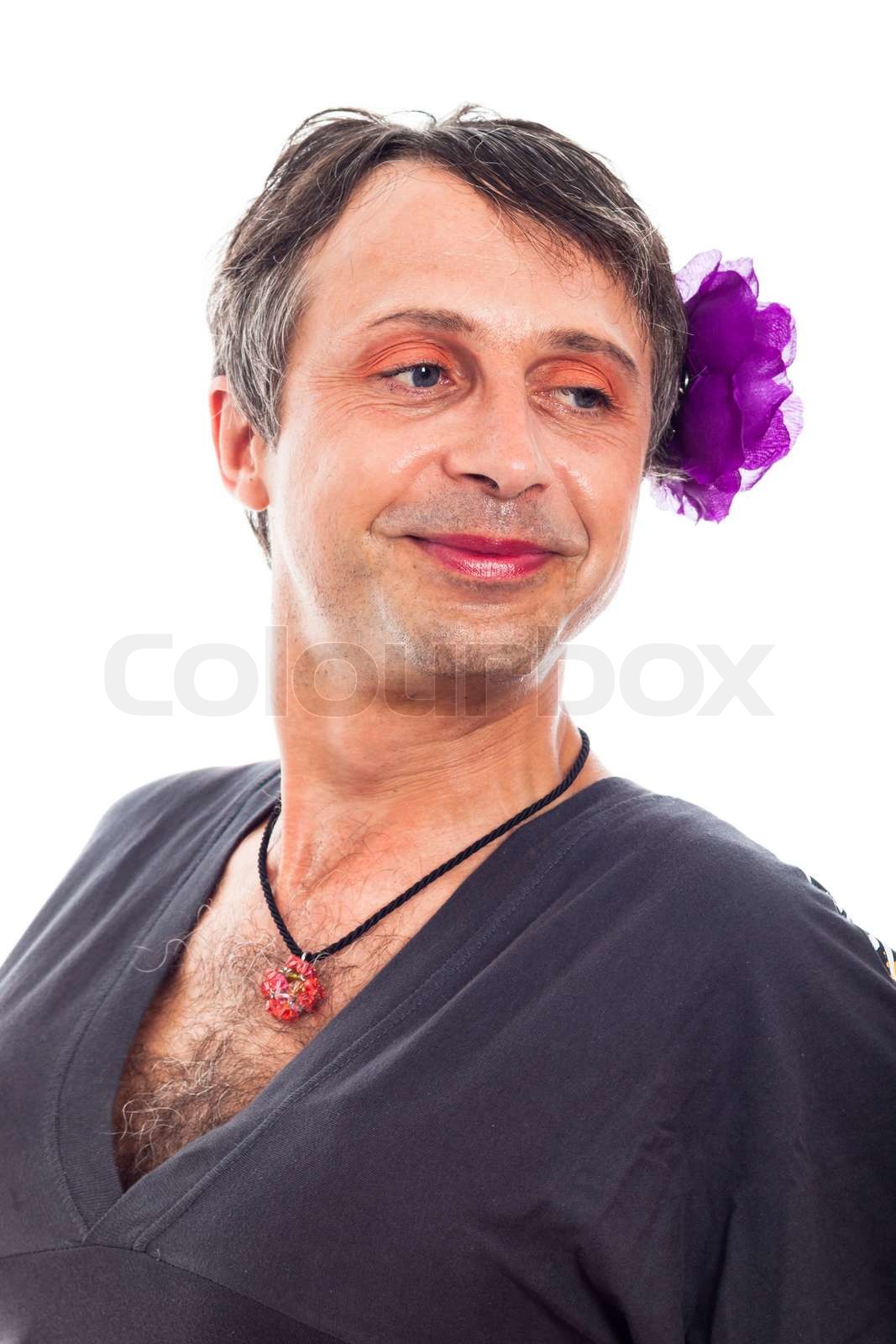 Nahaufnahme glücklich stolz Transvestit Mann Cross-Dressing, isoliert ...